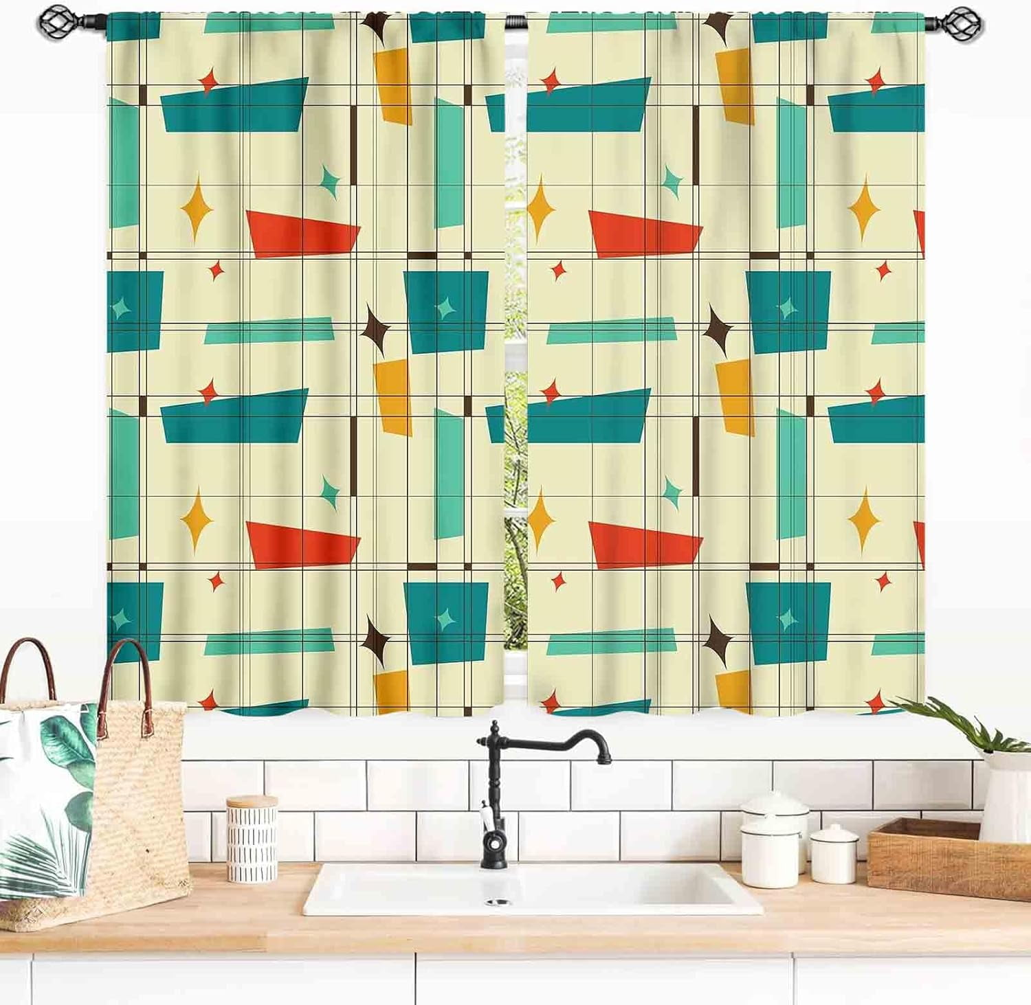 Geometric Curtains, Pastel Mid Century Modern Abstract Geo Print ...