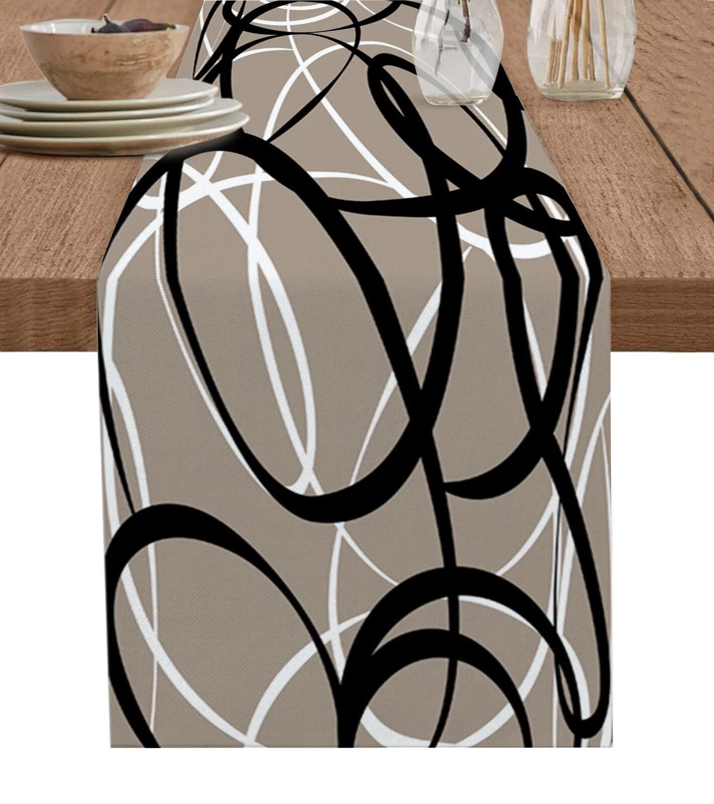 Geometric Curve Black And White Texture Table Runner Holiday Party ...