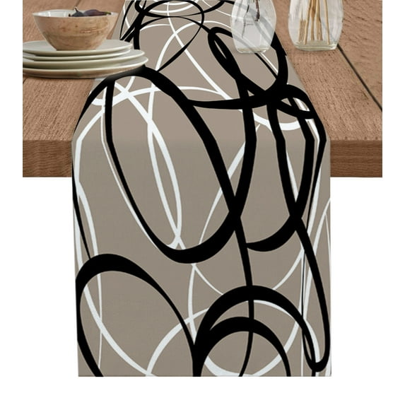 Geometric Curve Black And White Texture Table Runner Wedding r Table ...