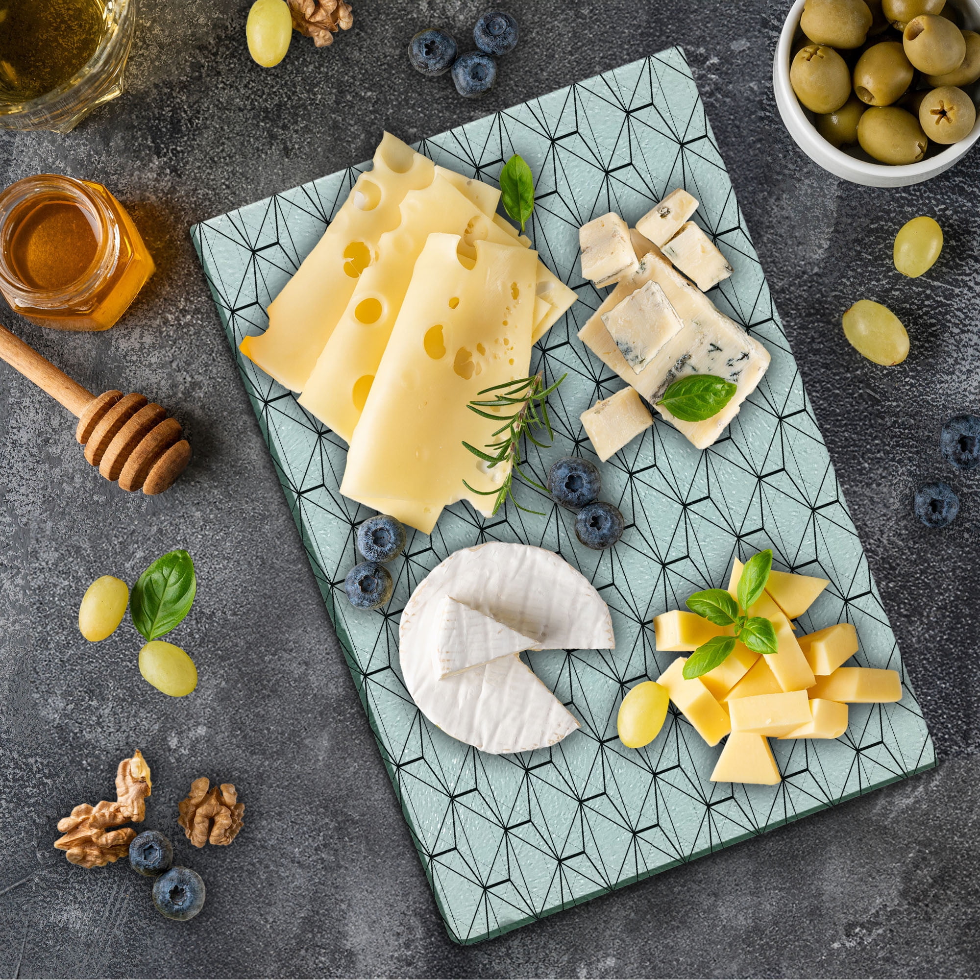 Geometric Cutting Board, Abstract Lines Charcoal Grey Colored Striped ...