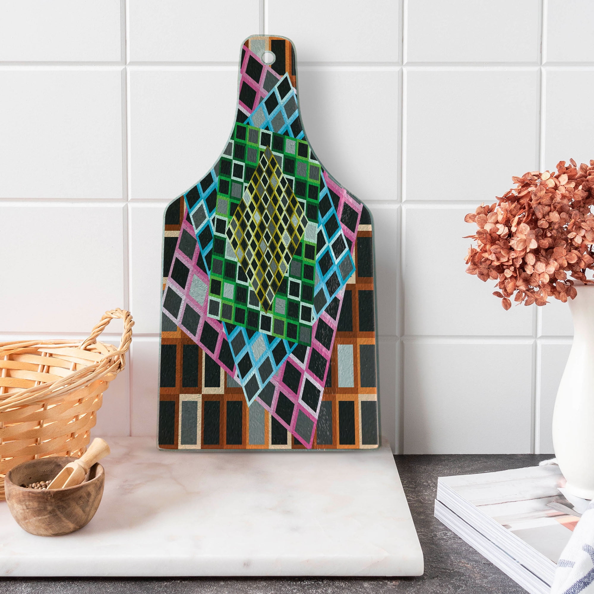 Geometric Cutting Board, Colorful Squares Framework Abstract Style ...