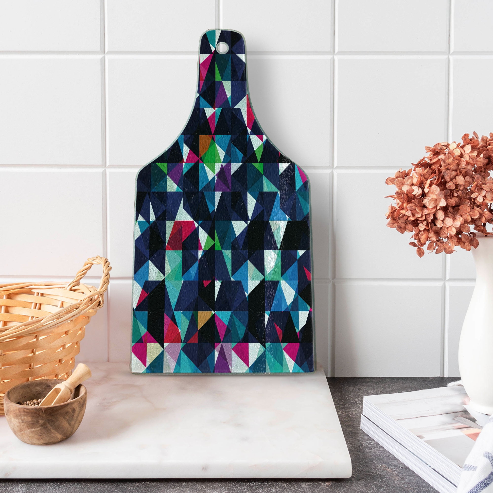 Geometric Cutting Board, Retro Pattern with Colorful Mosaic Modern ...