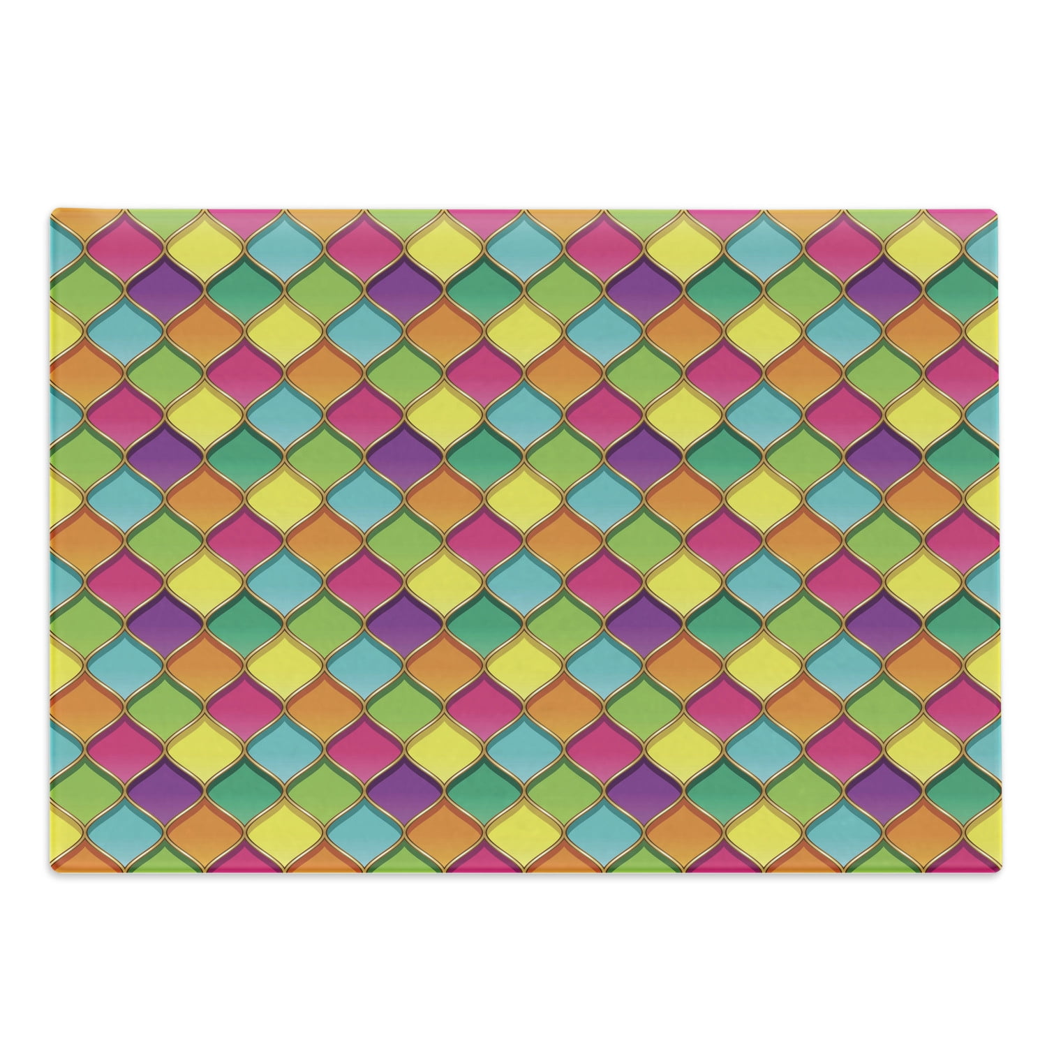 Geometric Cutting Board, Vivid Colored Stained Glass Style Pattern Wavy ...
