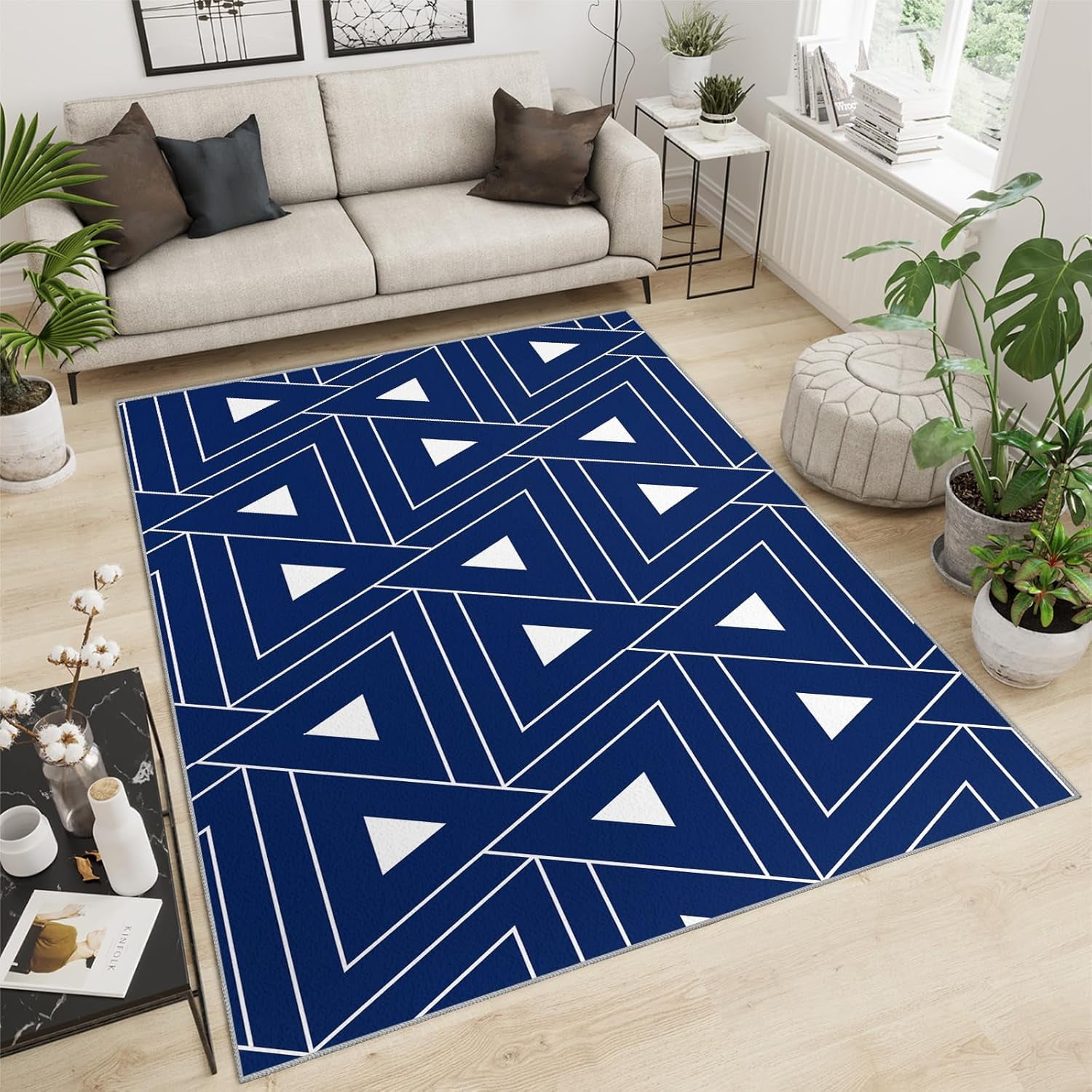 Geometric Dark Blue Area Rug - Geometric Triangle Living Room Rug Dark ...
