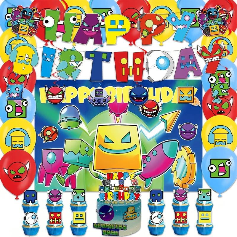 Geometric Dash Themed Birthday Party Decoration Set, 38pc set includes ...