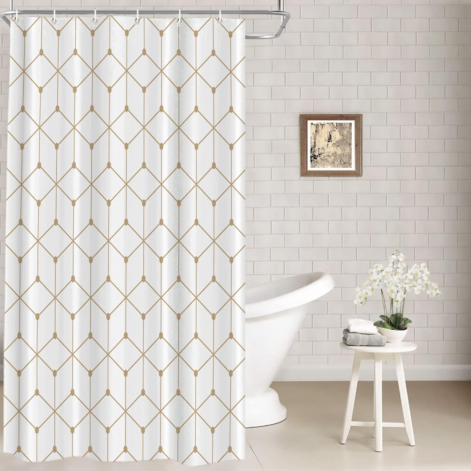 Geometric Decor Shower Curtain,Sacred Geometry Grid Graphic Golden ...