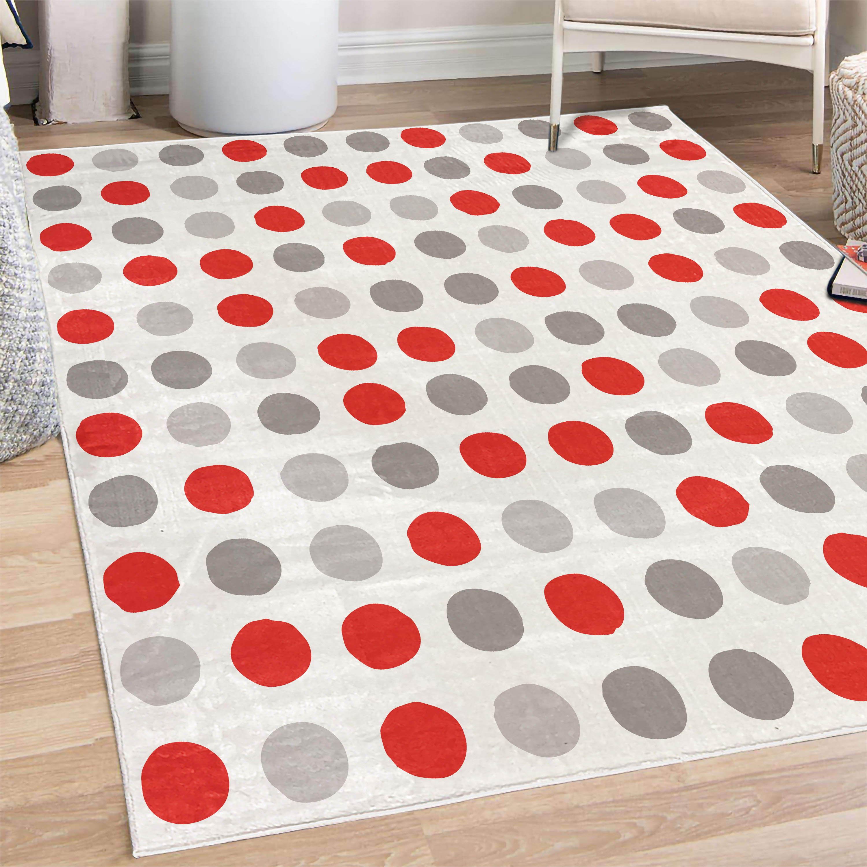 Geometric Decorative Rug, Traditional Retro Polka Dots Design European ...