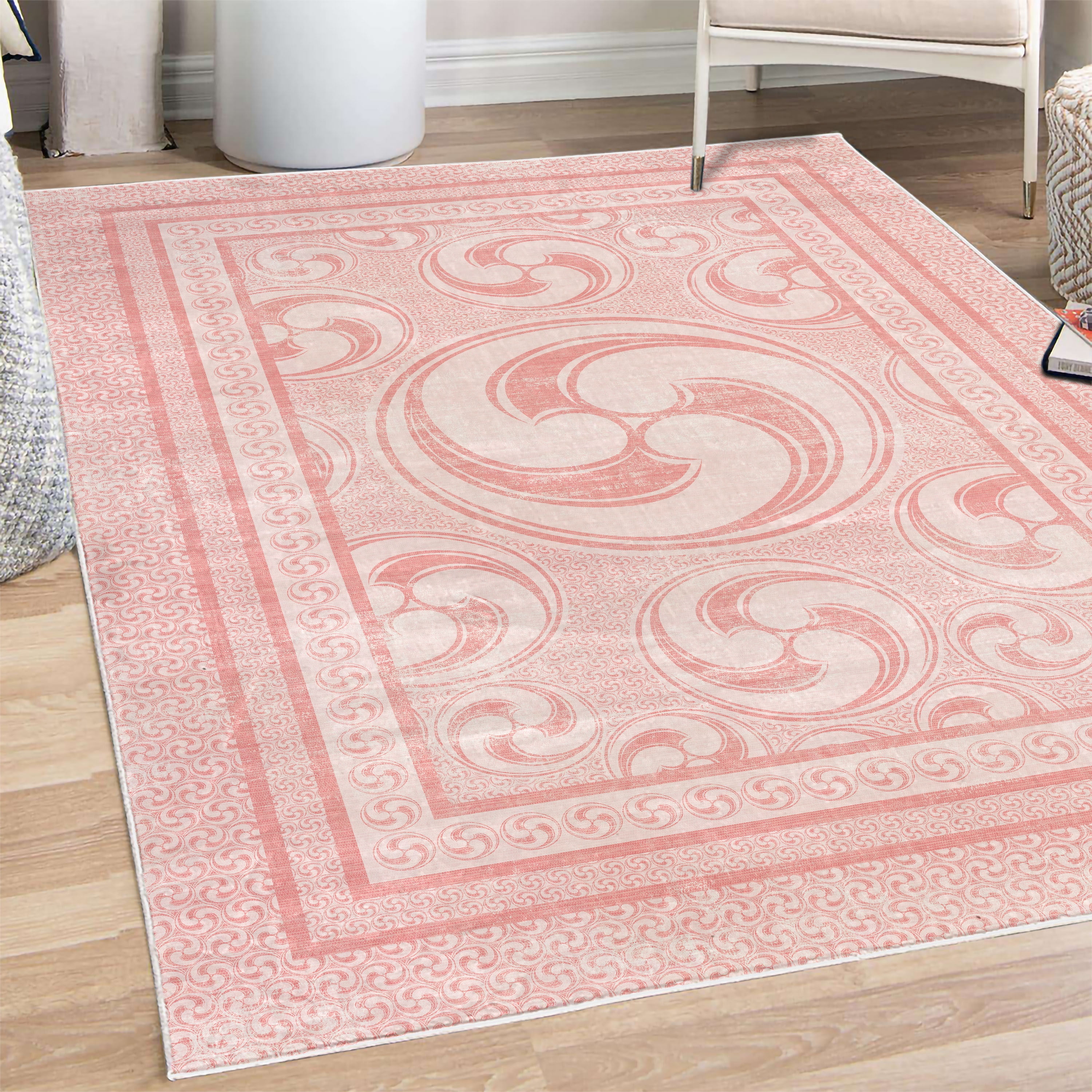 Geometric Decorative Rug, Whirling Look Abstract Circle Design Rounds ...