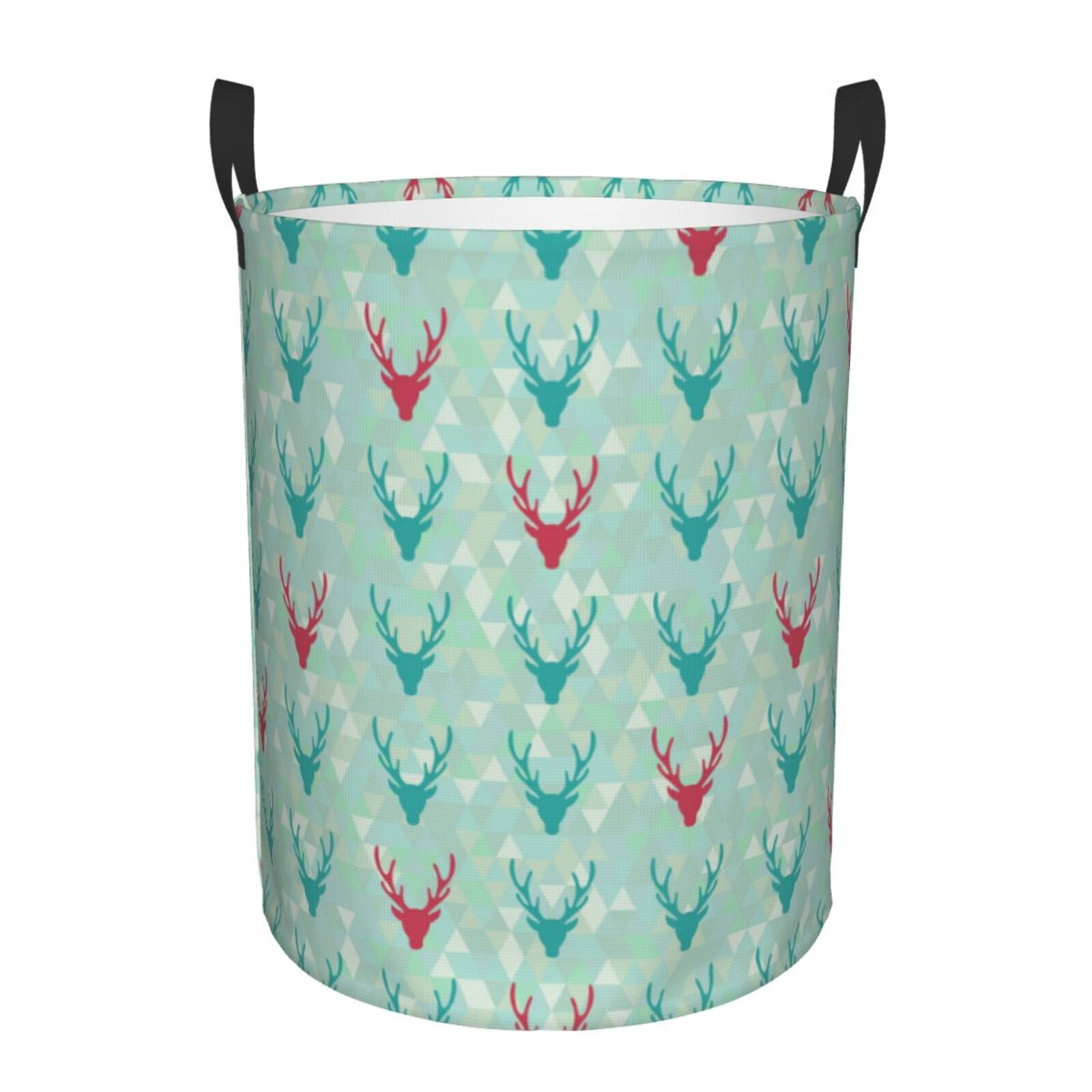 Geometric Deer Head Green Laundry Basket with Handles - Freestanding ...