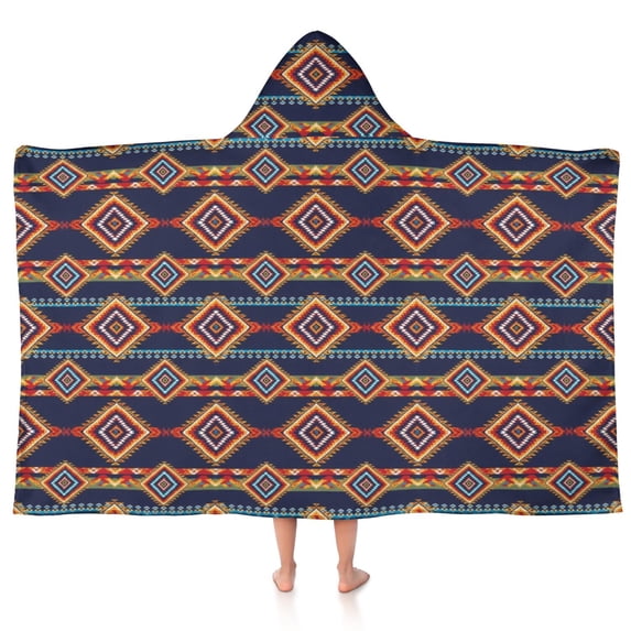 Geometric Diamond Blue Pattern Hooded Bath Towel Wrap for Teens Ages 3 ...