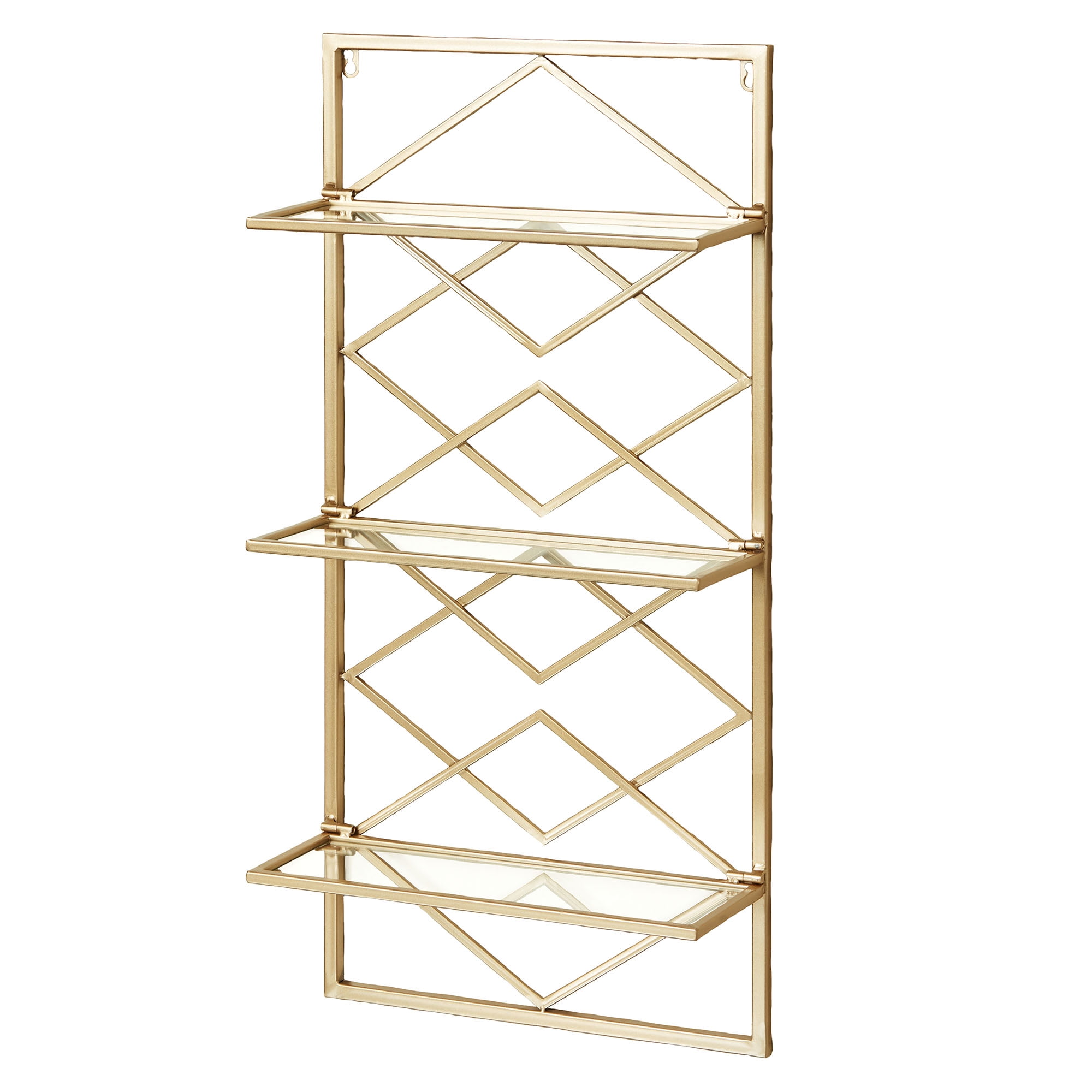 Geometric Diamond Interlink Metal and Glass Wall Shelf 16 x 32 ...