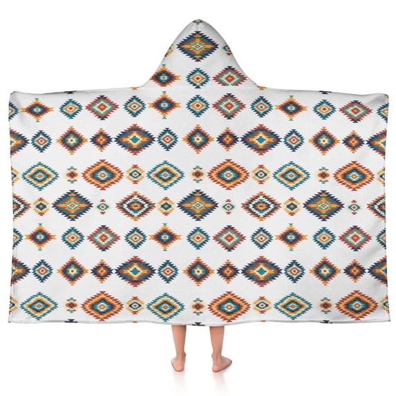 Geometric Diamond White Pattern Hooded Bath Towel Wrap for Teens Ages 3 ...