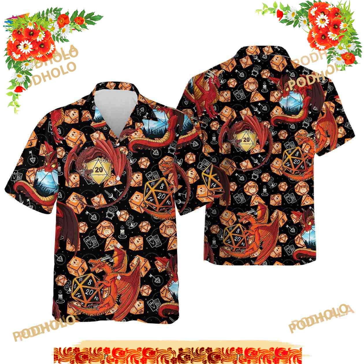 Geometric DnD Hawaiian Shirt, Dungeon and Dragon Hawaii Shirt, Dragons ...