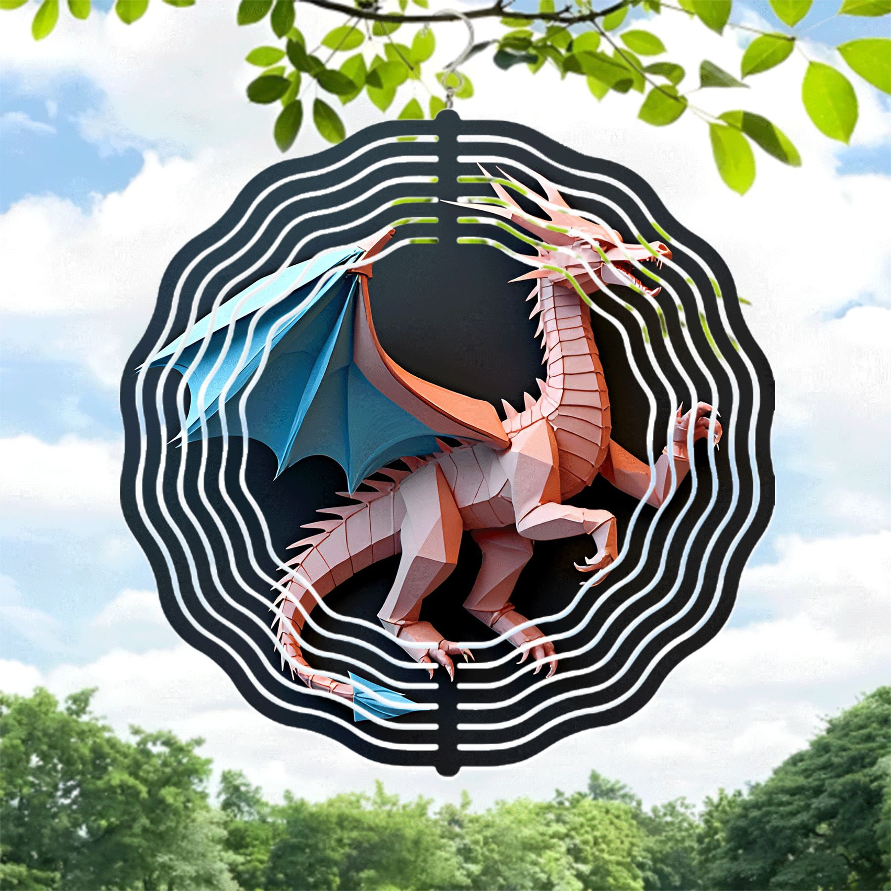 Geometric Dragon Metal Wind Spinner & Chime - Vibrant Pink & Blue ...