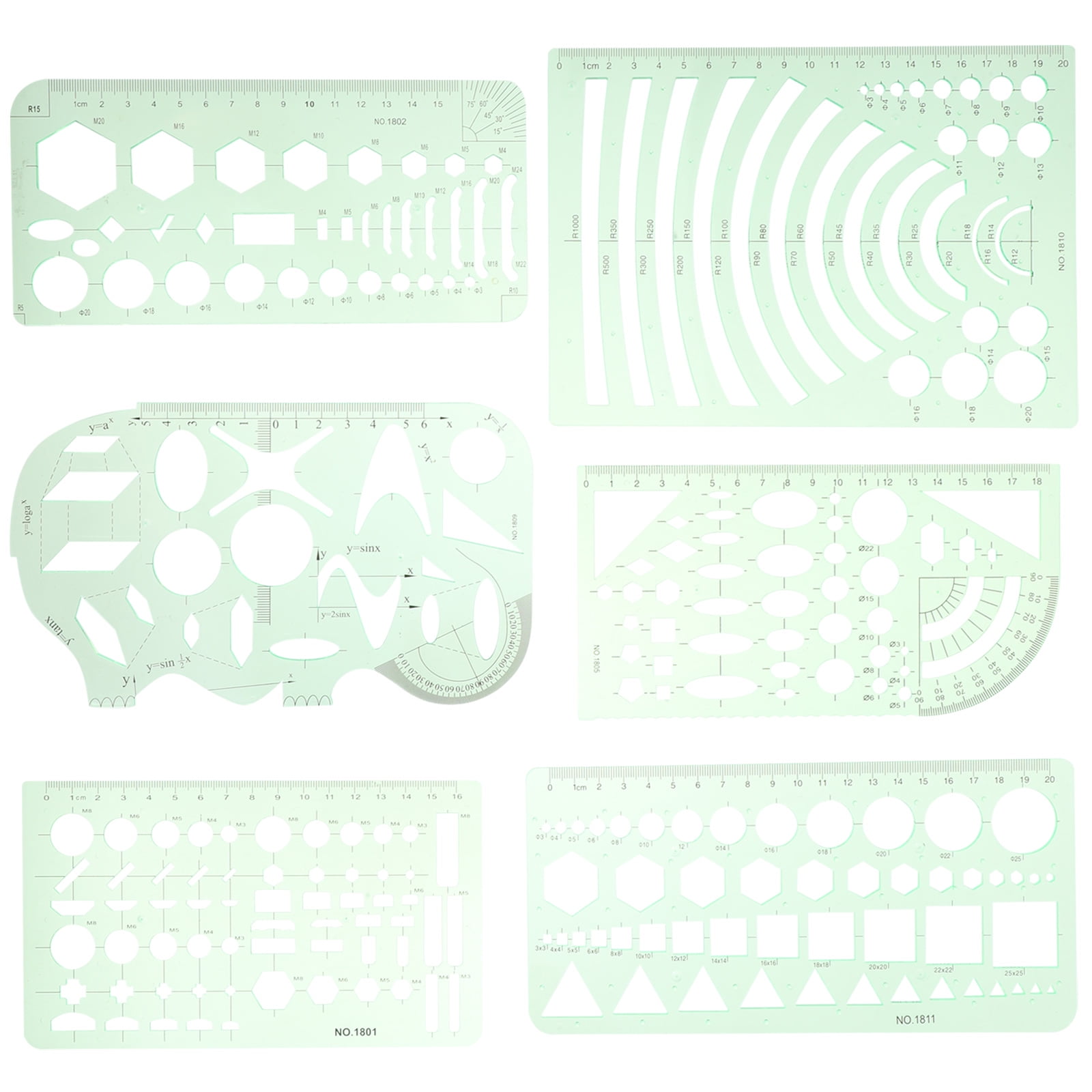 Geometric Drawing Template Measuring Ruler Set Green Stencil - Walmart.com