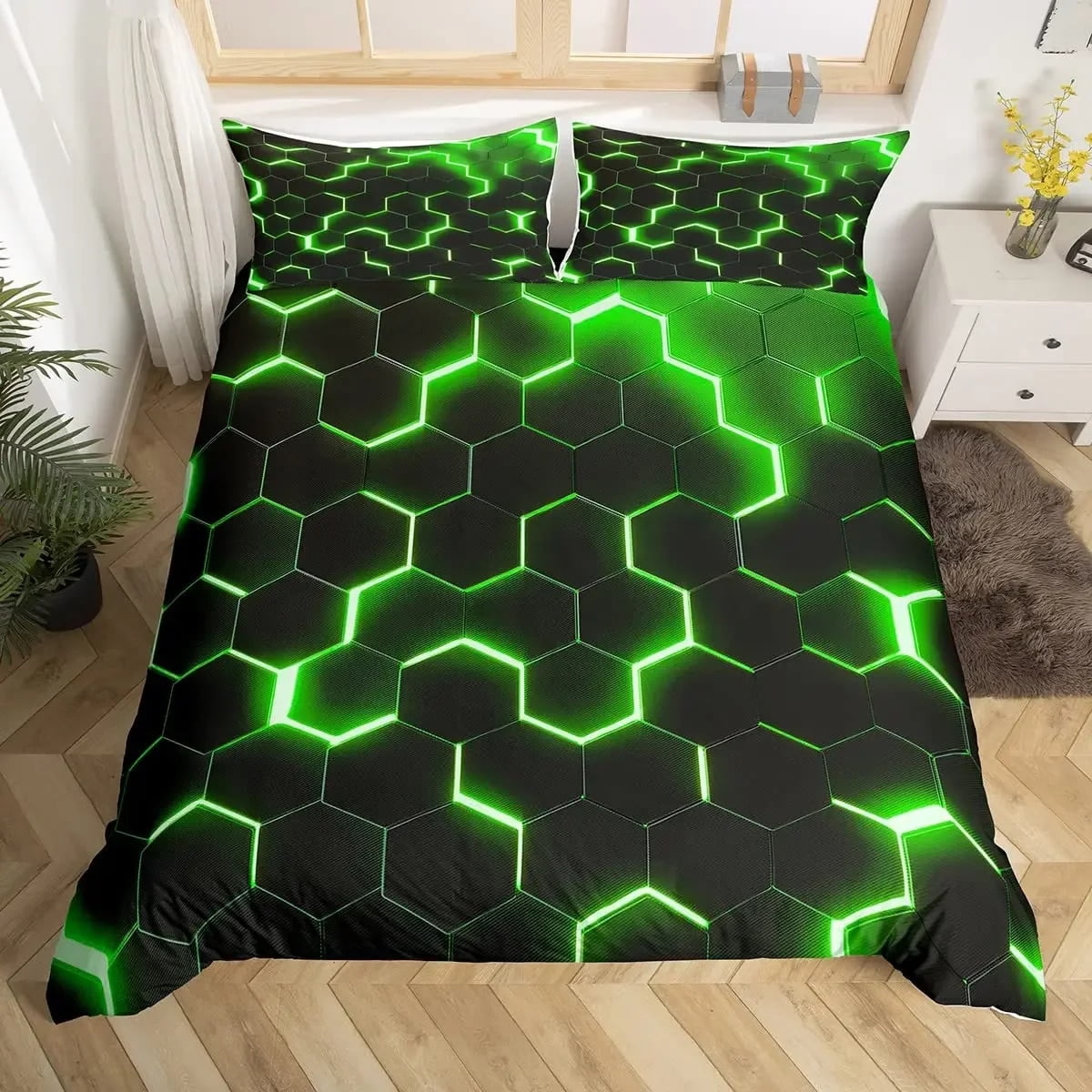 Geometric Duvet Cover Multicolor Honeycomb Hexagon Bedding Set