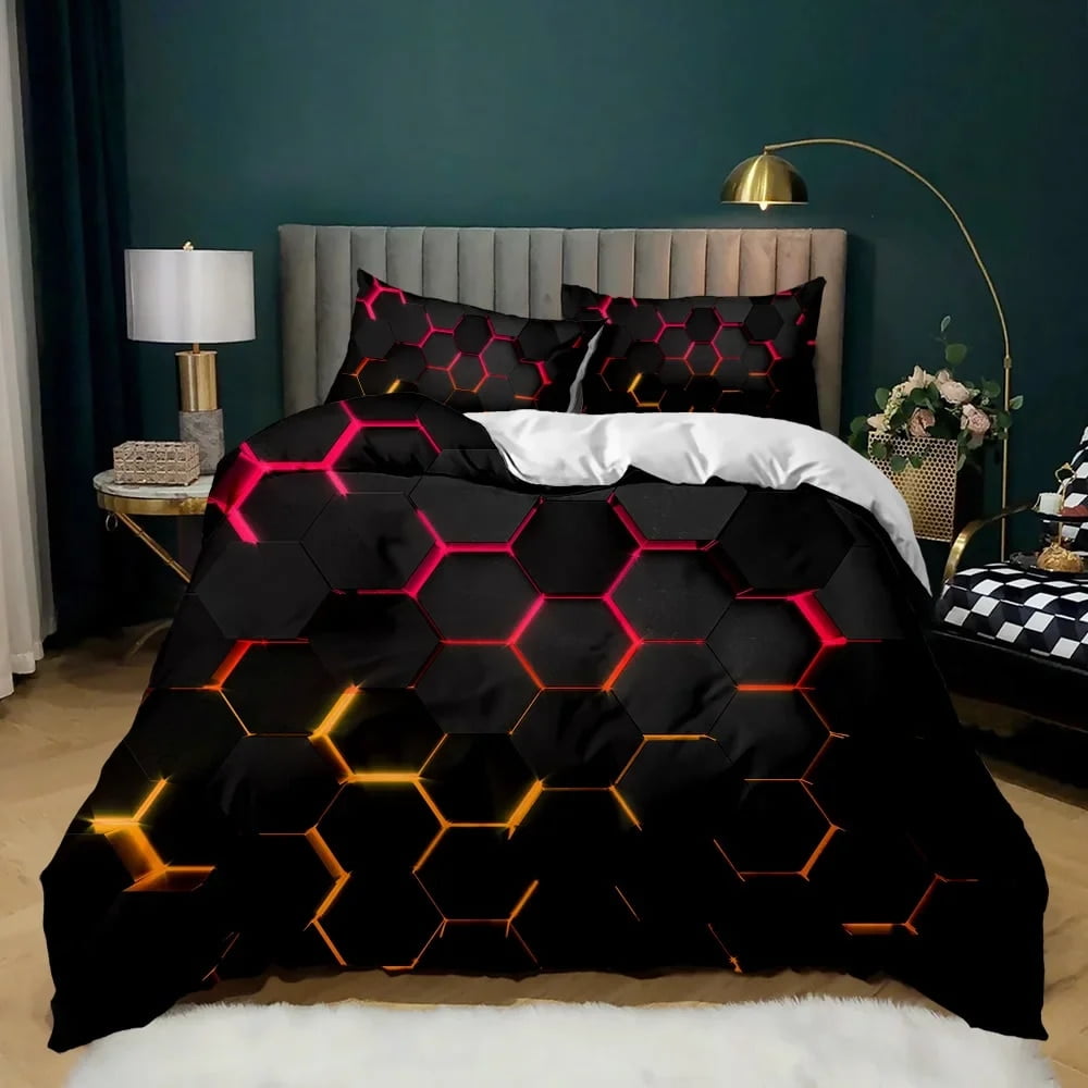 Geometric Duvet Cover Multicolor Honeycomb Hexagon Bedding Set ...