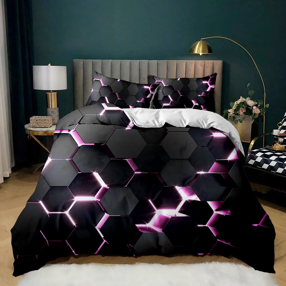 Geometric Duvet Cover Multicolor Hycomb Hexagon Bedding Set Geometric ...