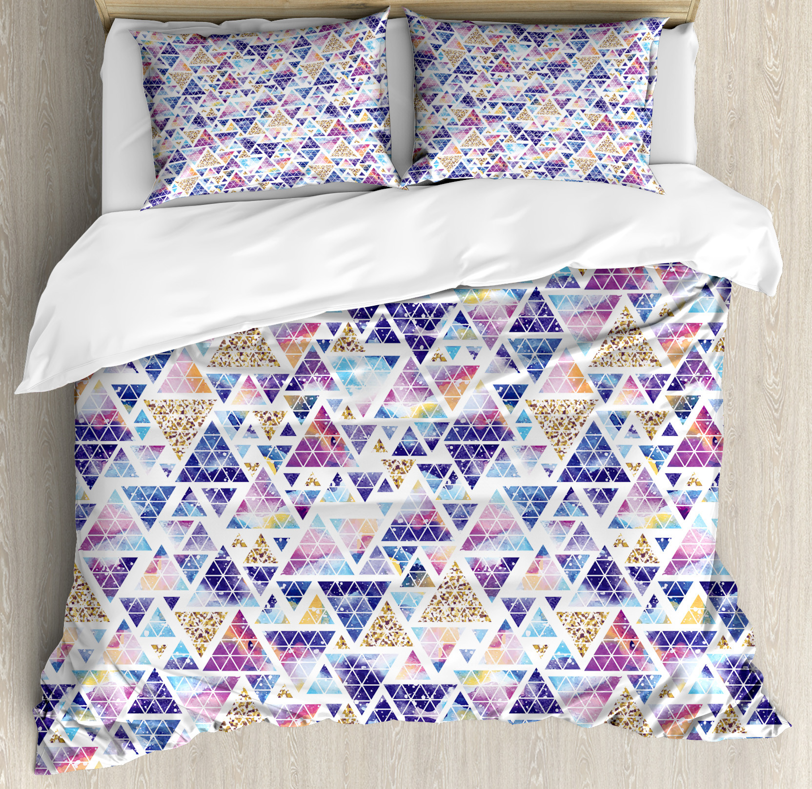 Geometric Duvet Cover Set, Abstract Triangular Space Design Vintage ...
