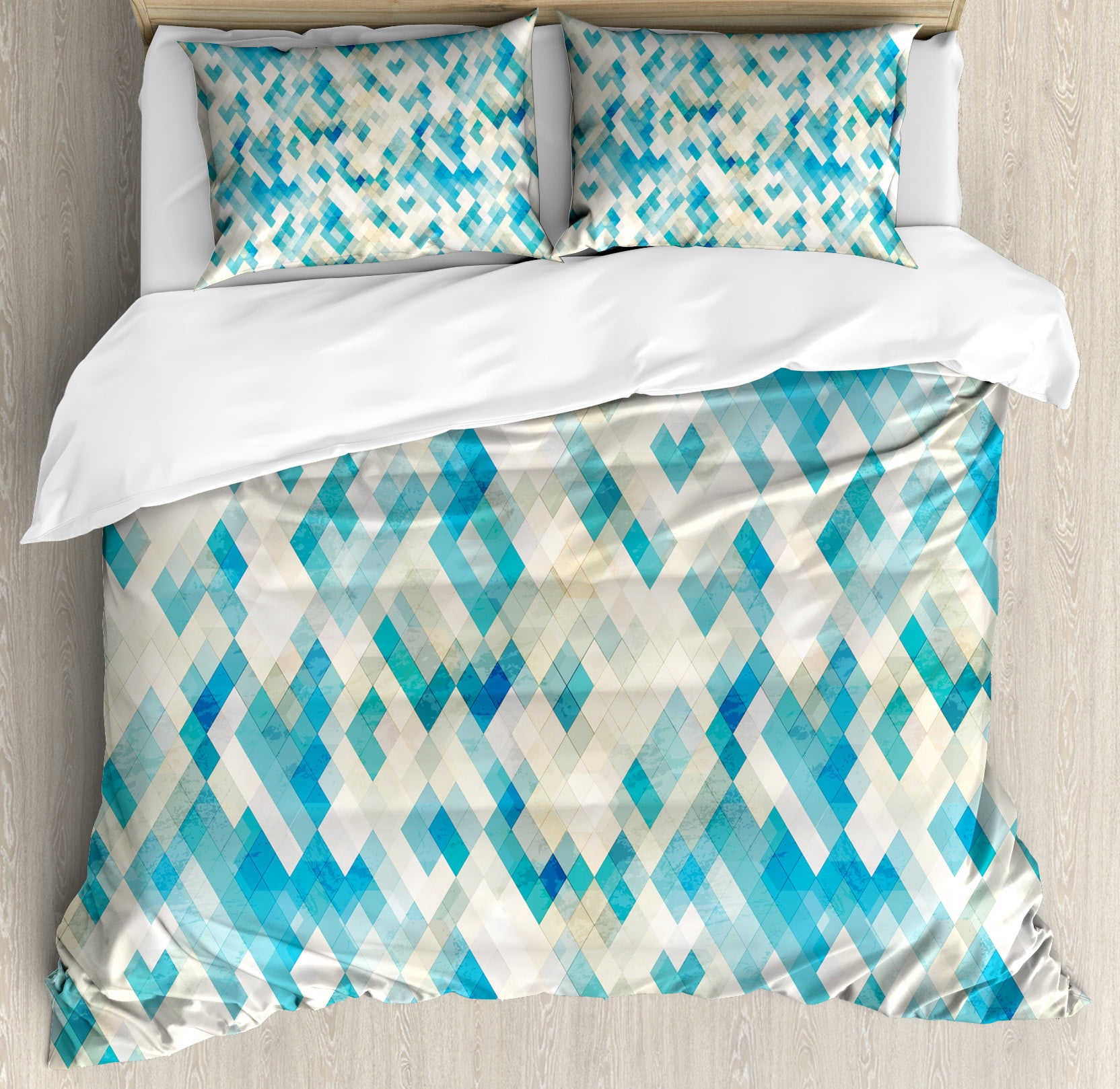 Geometric Duvet Cover Set, Blue Themed Hexagonal Shaped Abstract Modern ...