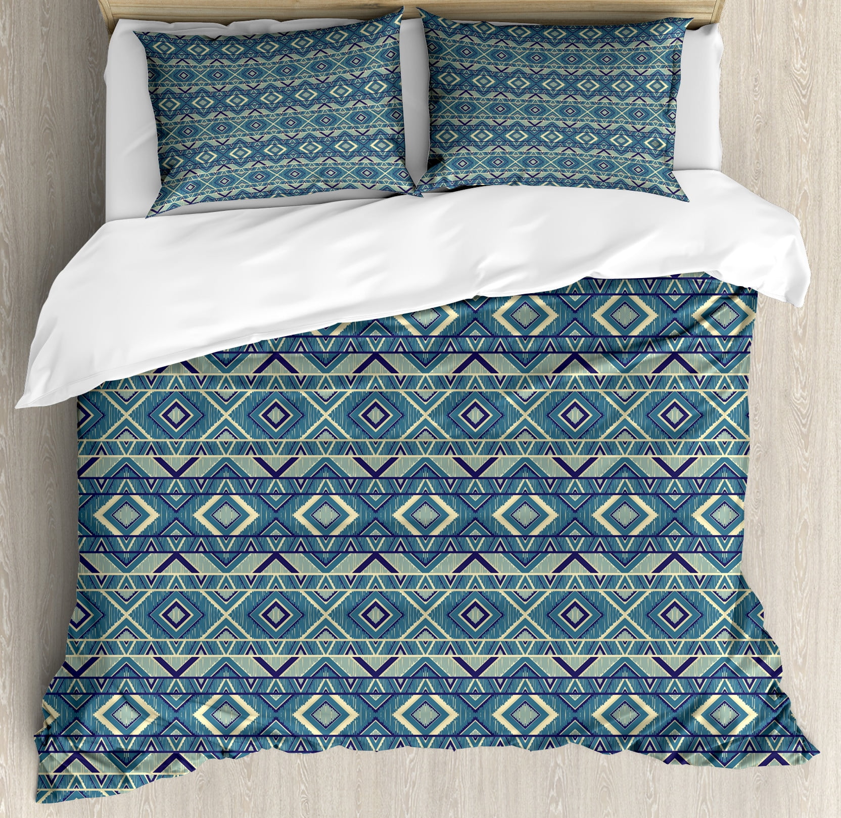 Geometric Duvet Cover Set, Chevron Background with Folk Effects and ...