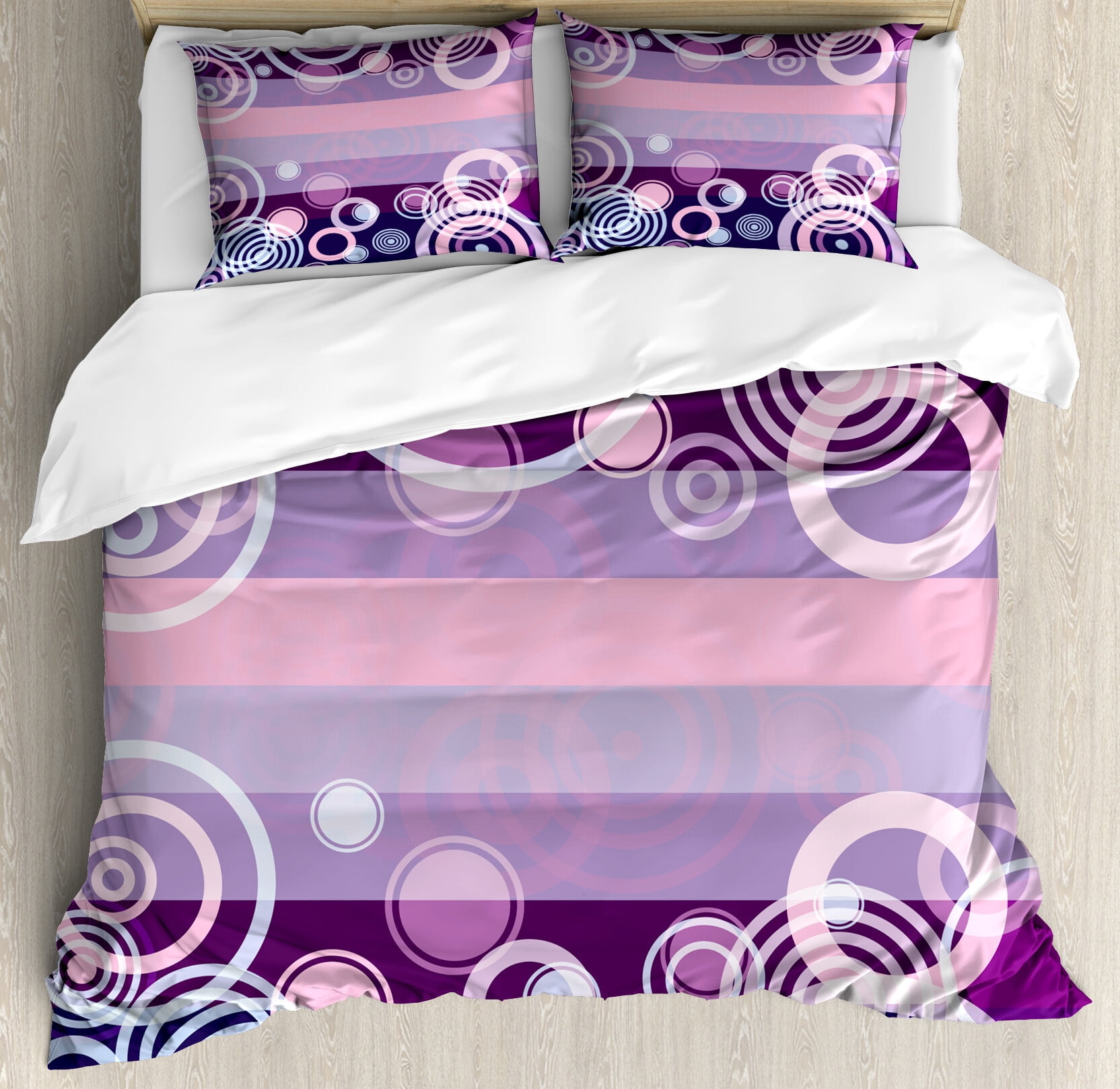 Geometric Duvet Cover Set, Circles Rounds Bold Borders in Middle 70s ...