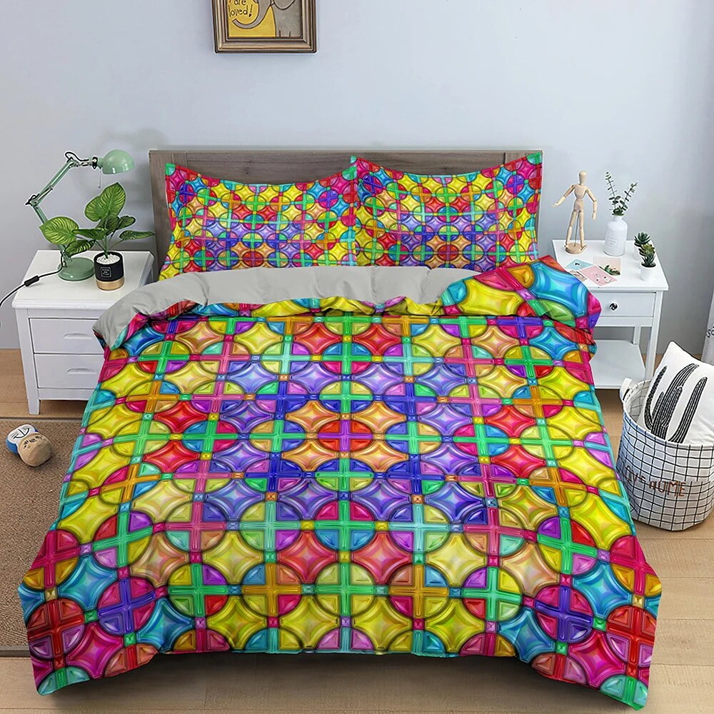 Geometric Duvet Cover Set Colourful 3D Design Polyester Comforter Cover ...