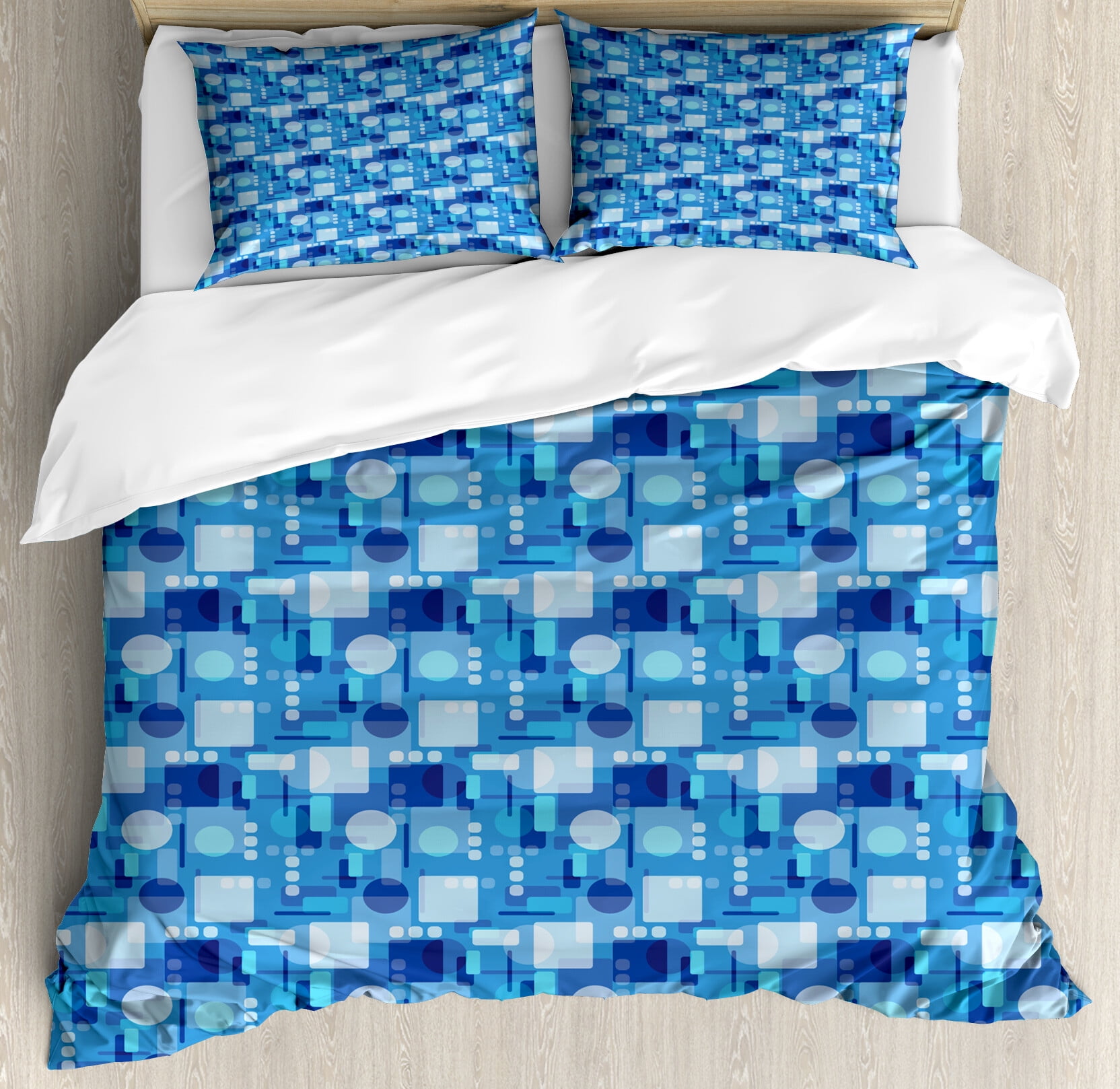 Geometric Duvet Cover Set, Composition of Abstract Shapes Modern Motifs ...
