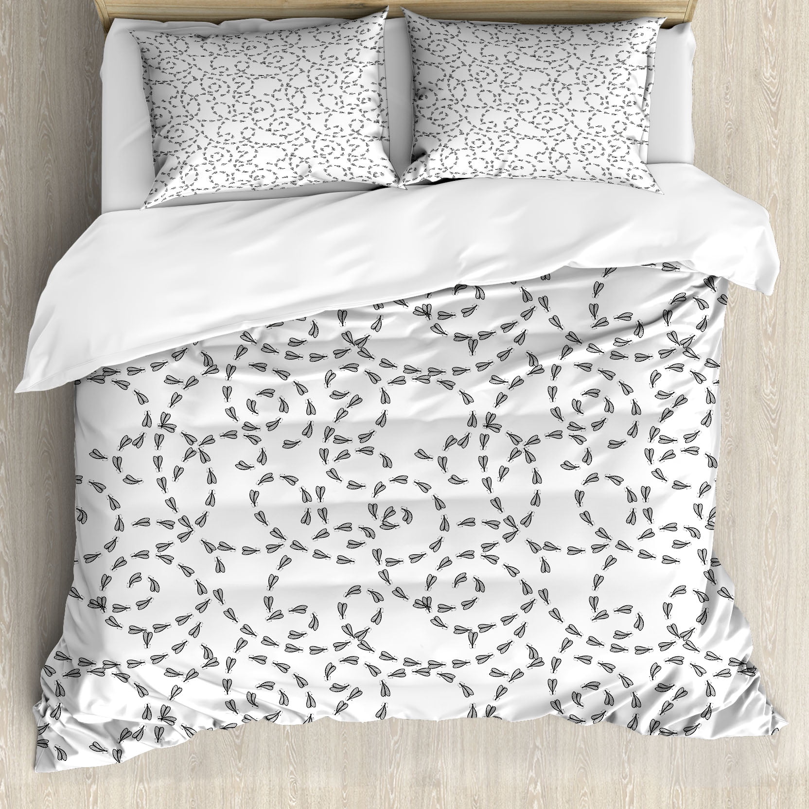 Geometric Duvet Cover Set, Curly Wavy Swirly Flying Bugs Repeated ...