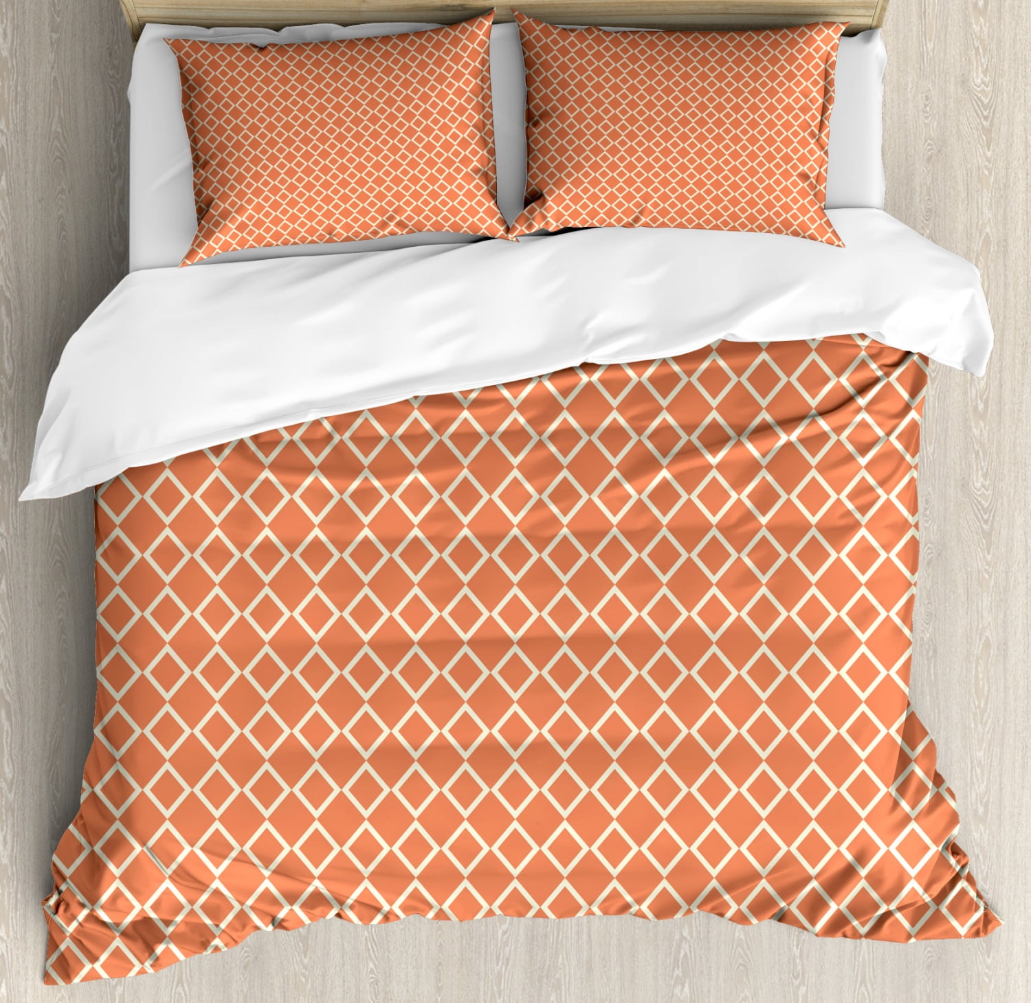 Geometric Duvet Cover Set, Diagonal Checkered Pattern with Squares on ...