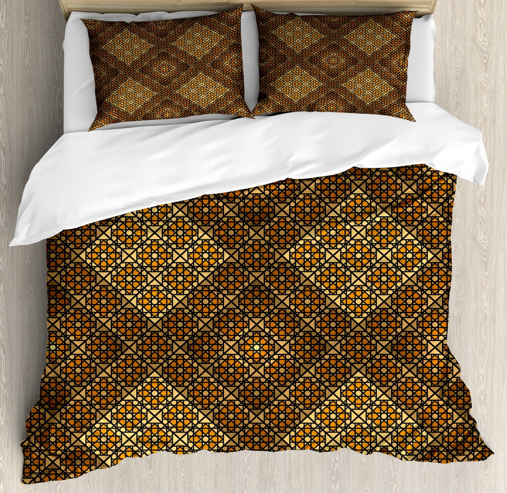 Geometric Duvet Cover Set, Ethnic Mosaic Patterns with Stars Triangles ...