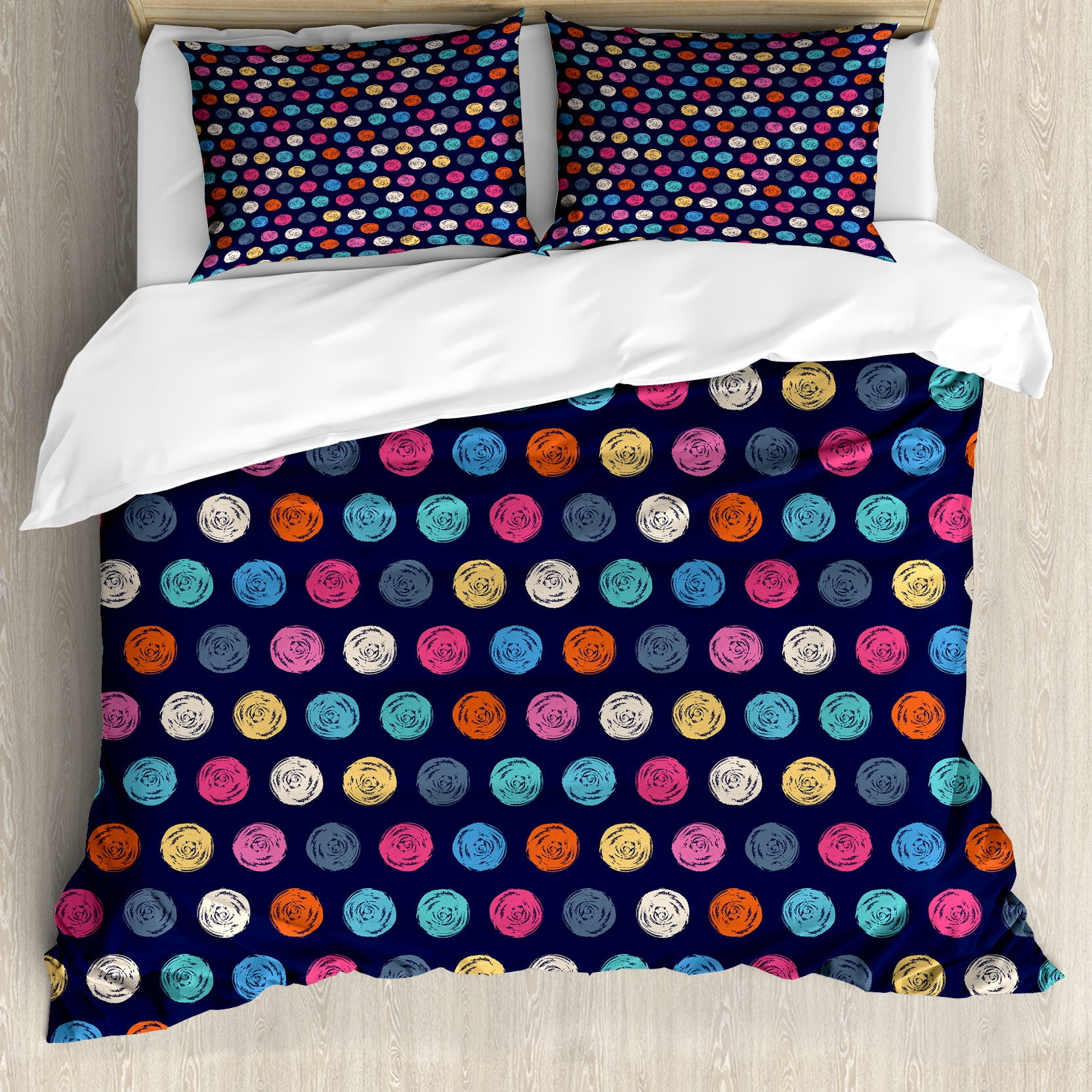 Geometric Duvet Cover Set, Grunge Pattern Design Colorful Polka Dots Illustration Art Print ...