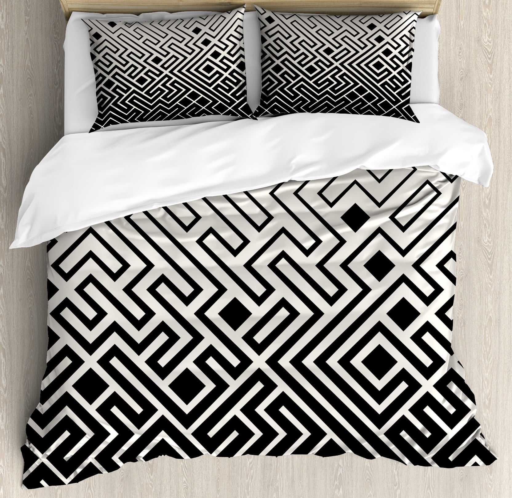 Geometric Duvet Cover Set, Halftone Effect Illustrated Abstract ...
