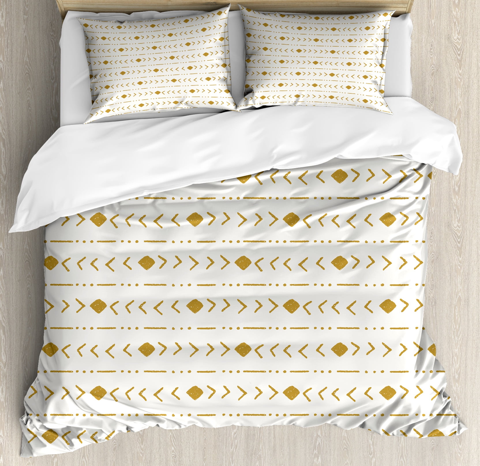 Geometric Duvet Cover Set, Hand Drawn Tribal Style Ornamental Abstract ...