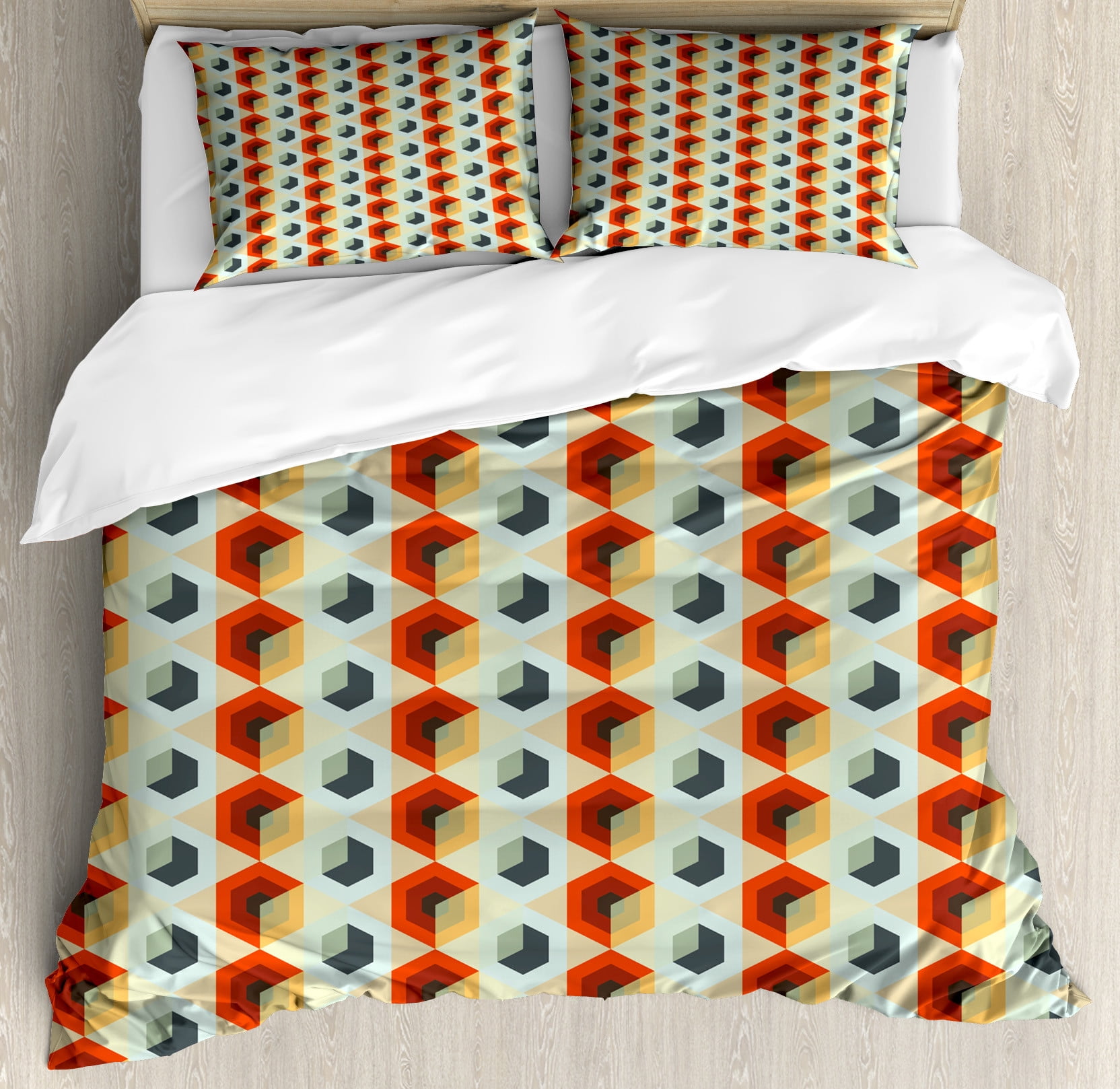 Geometric Duvet Cover Set, Hexagonal Comb Pattern Abstract Rhombus ...