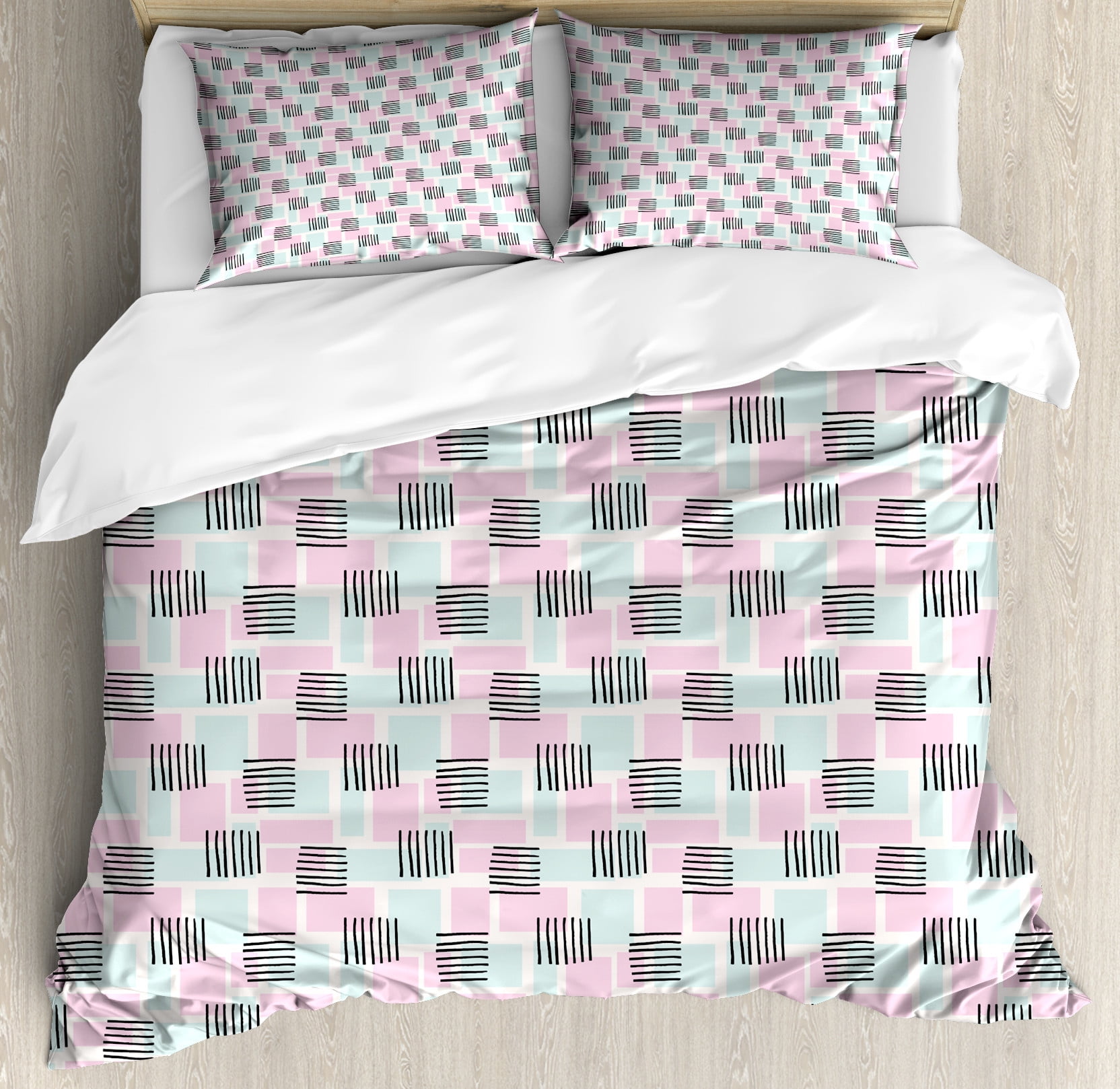 Geometric Duvet Cover Set, Horizontal and Vertical Stripes with ...
