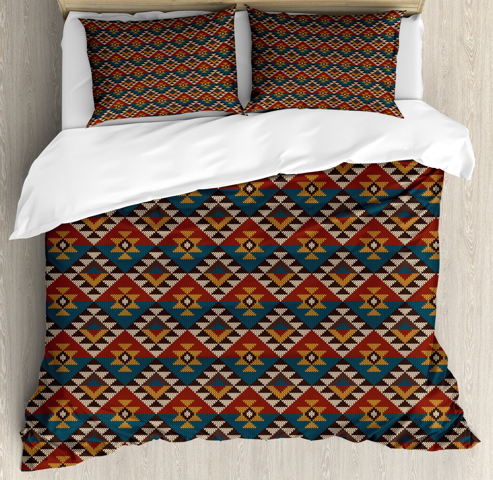 Geometric Duvet Cover Set, Knitted Seem Jacquard View Pattern Geometric ...