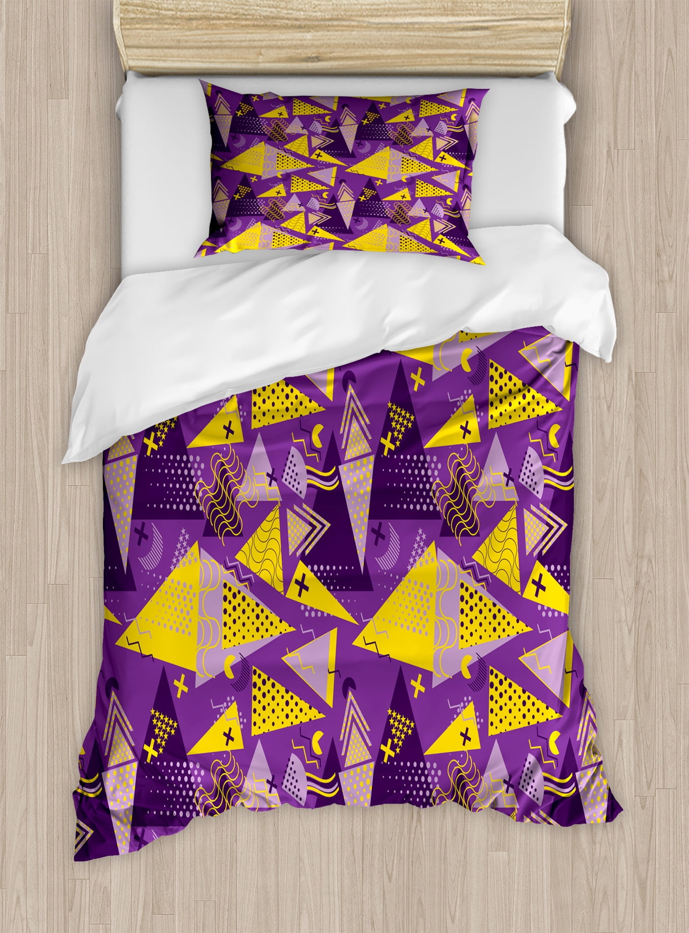 Geometric Duvet Cover Set, Memphis Style Funny Triangles Dots Zigzags Stars and Waves ...