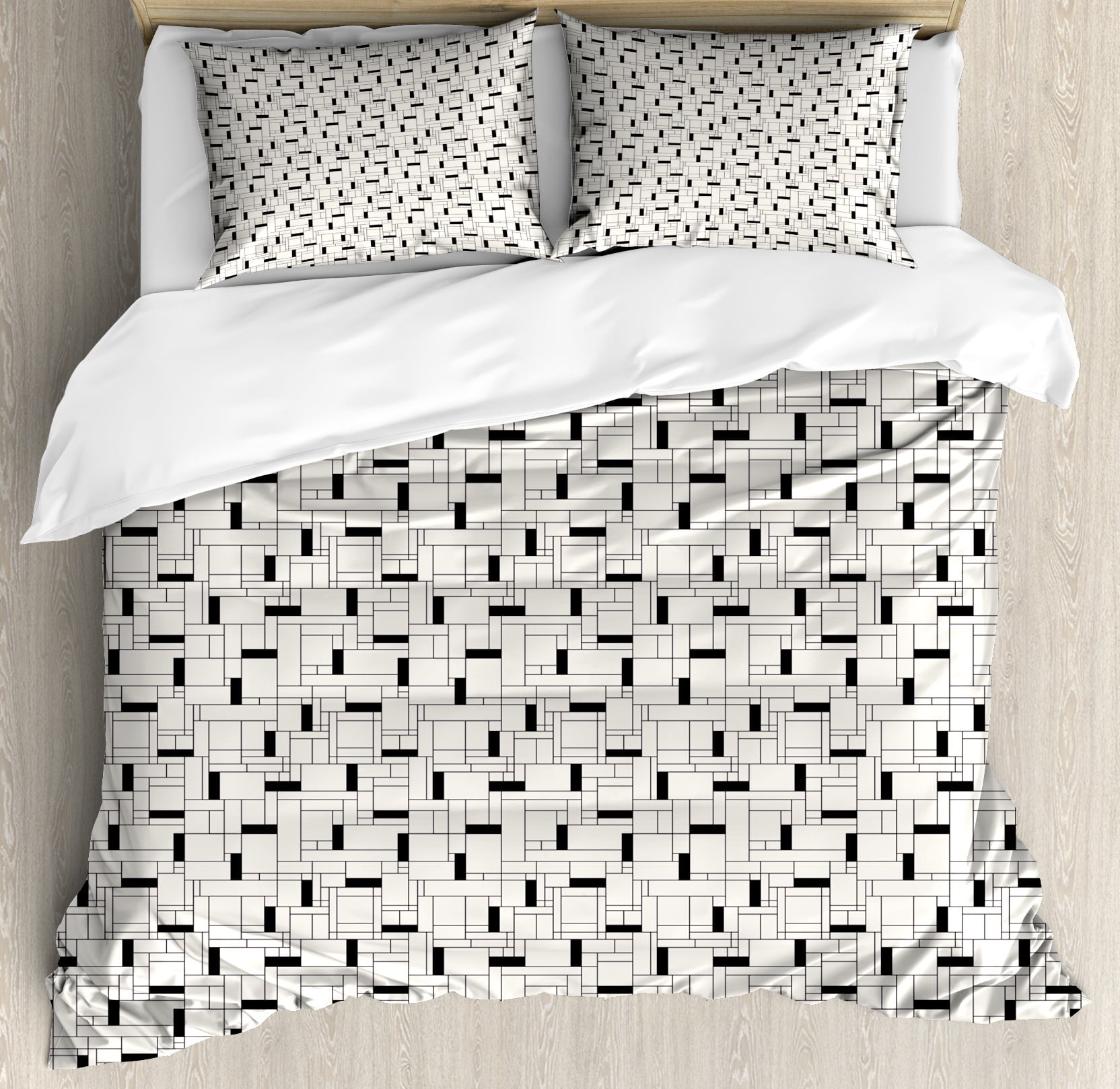Geometric Duvet Cover Set, Modern Grid with Rectangular Shapes ...