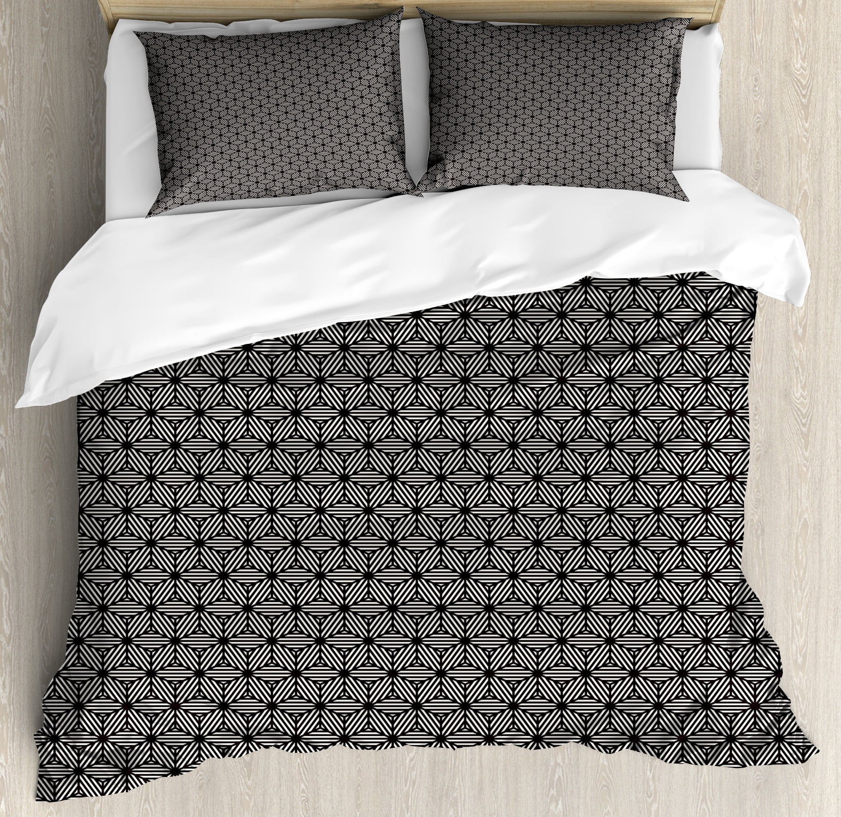 Geometric Duvet Cover Set, Modern Monochrome Design Dimension Effect ...