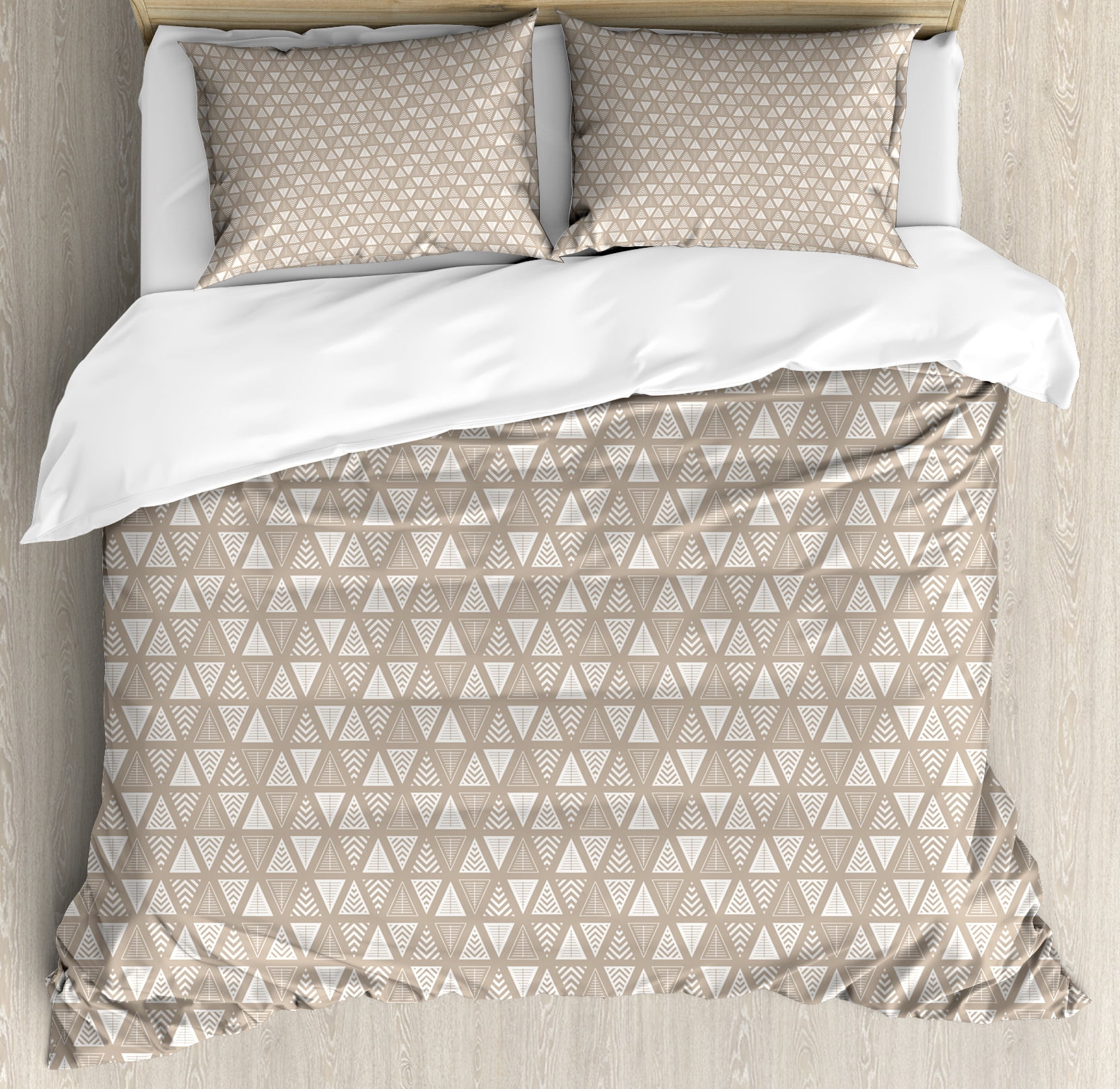 Geometric Duvet Cover Set, Modern Neutral Style Pattern of Abstract Ornamental Triangles Print ...