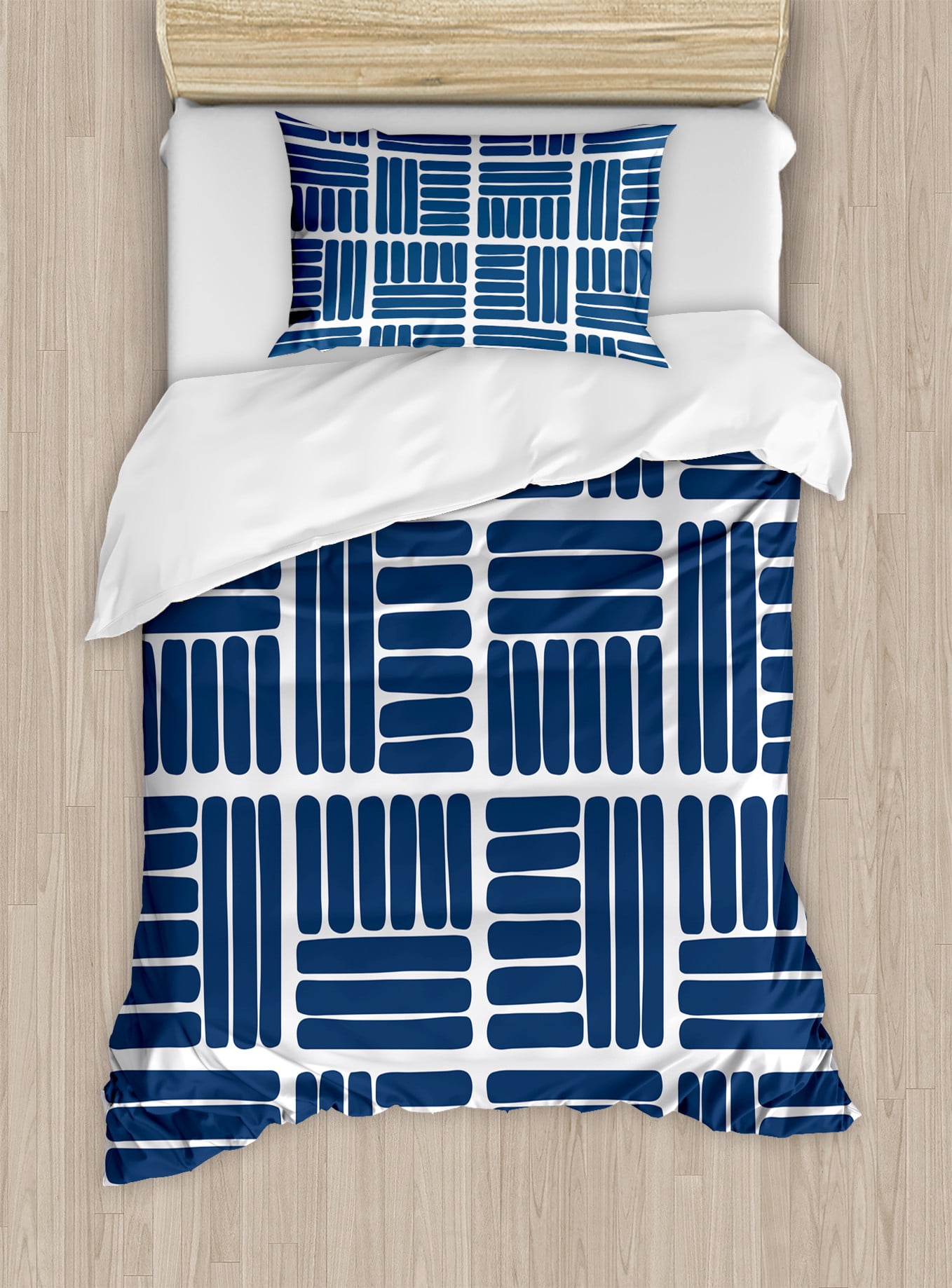 Geometric Duvet Cover Set, Modern Stripes in Squares Shape Geometrical ...