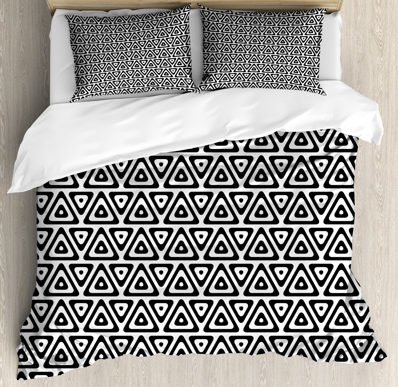 Geometric Duvet Cover Set, Modern Style Abstract Monochrome Triangles ...