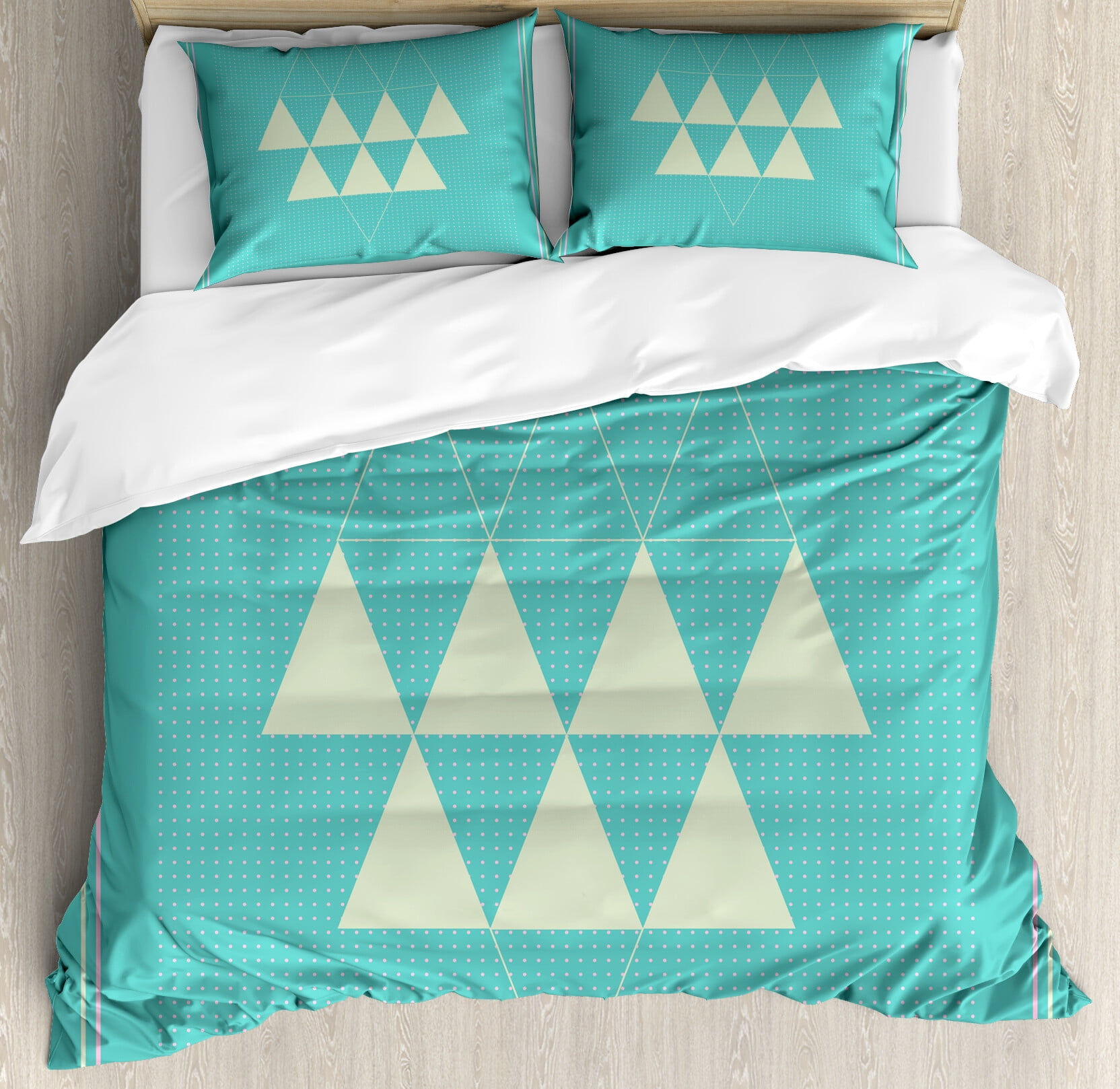 Geometric Duvet Cover Set, Modernistic Style Triangles Lines and Small ...