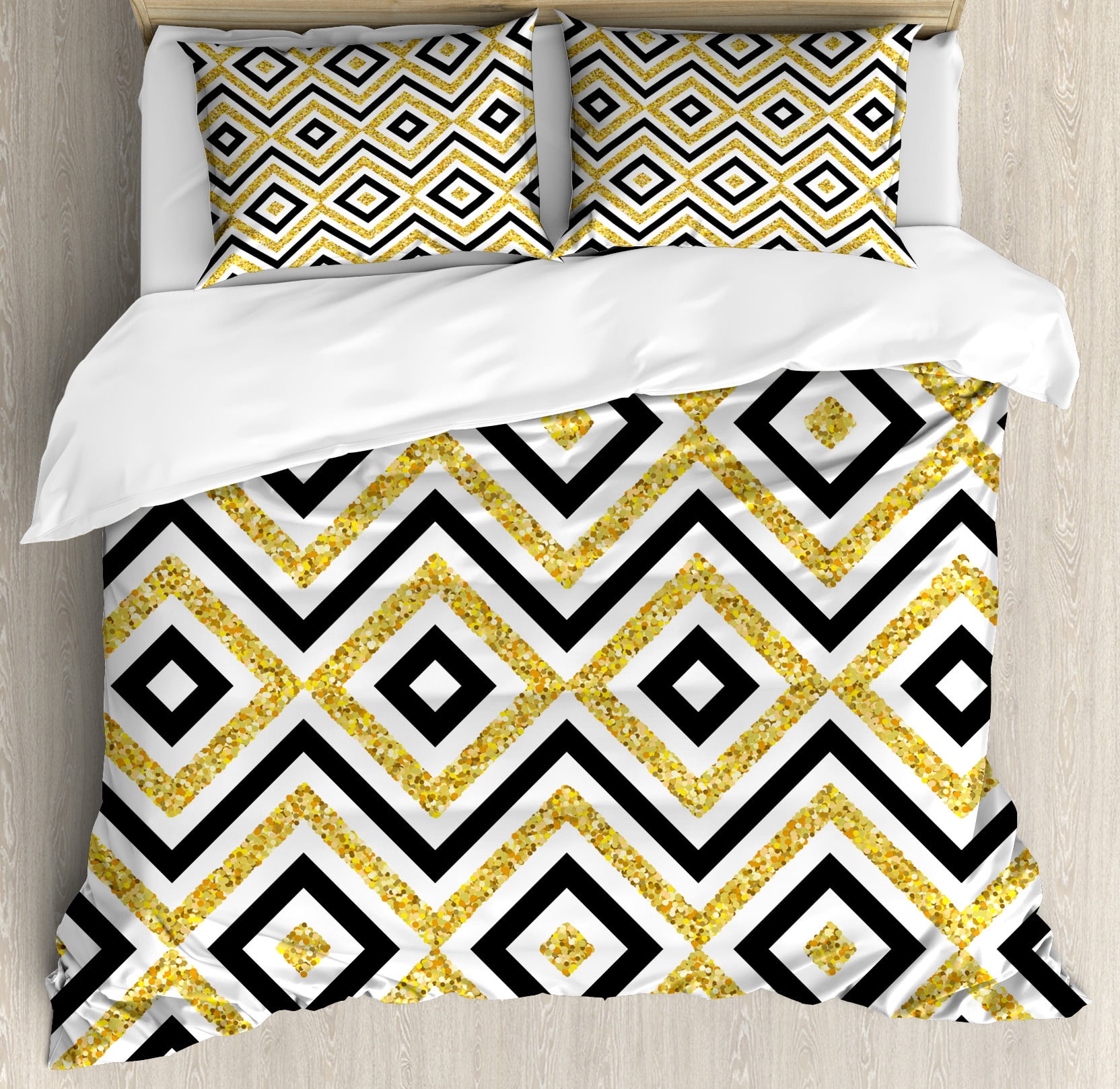 Geometric Duvet Cover Set, Motif of Zig Zag and Squares Contemporary Design Art Print ...