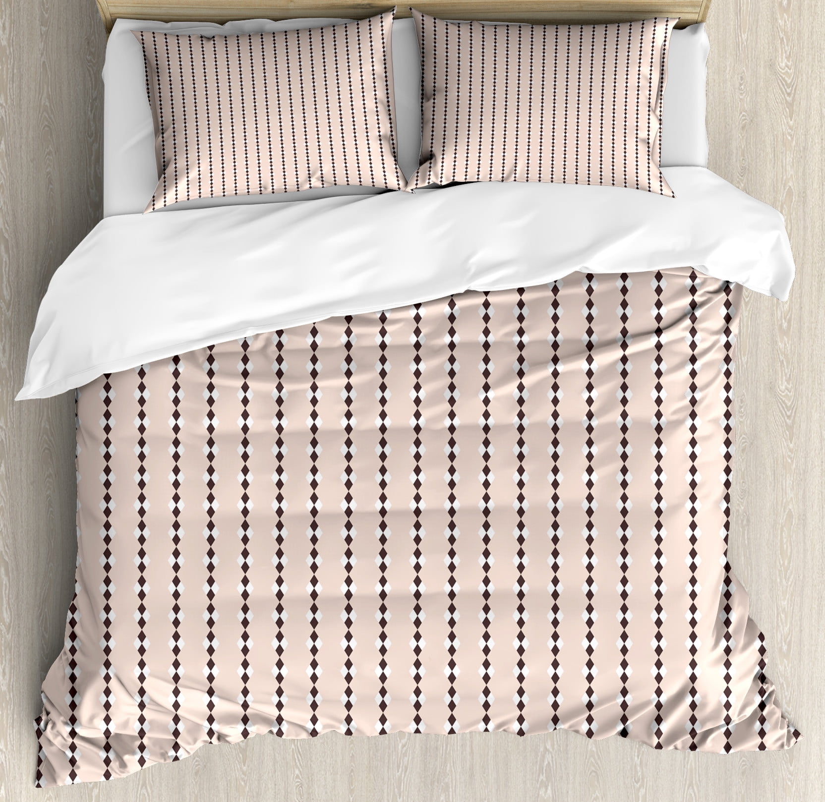 Geometric Duvet Cover Set, Peach Colored Diamond Shapes on Cream ...
