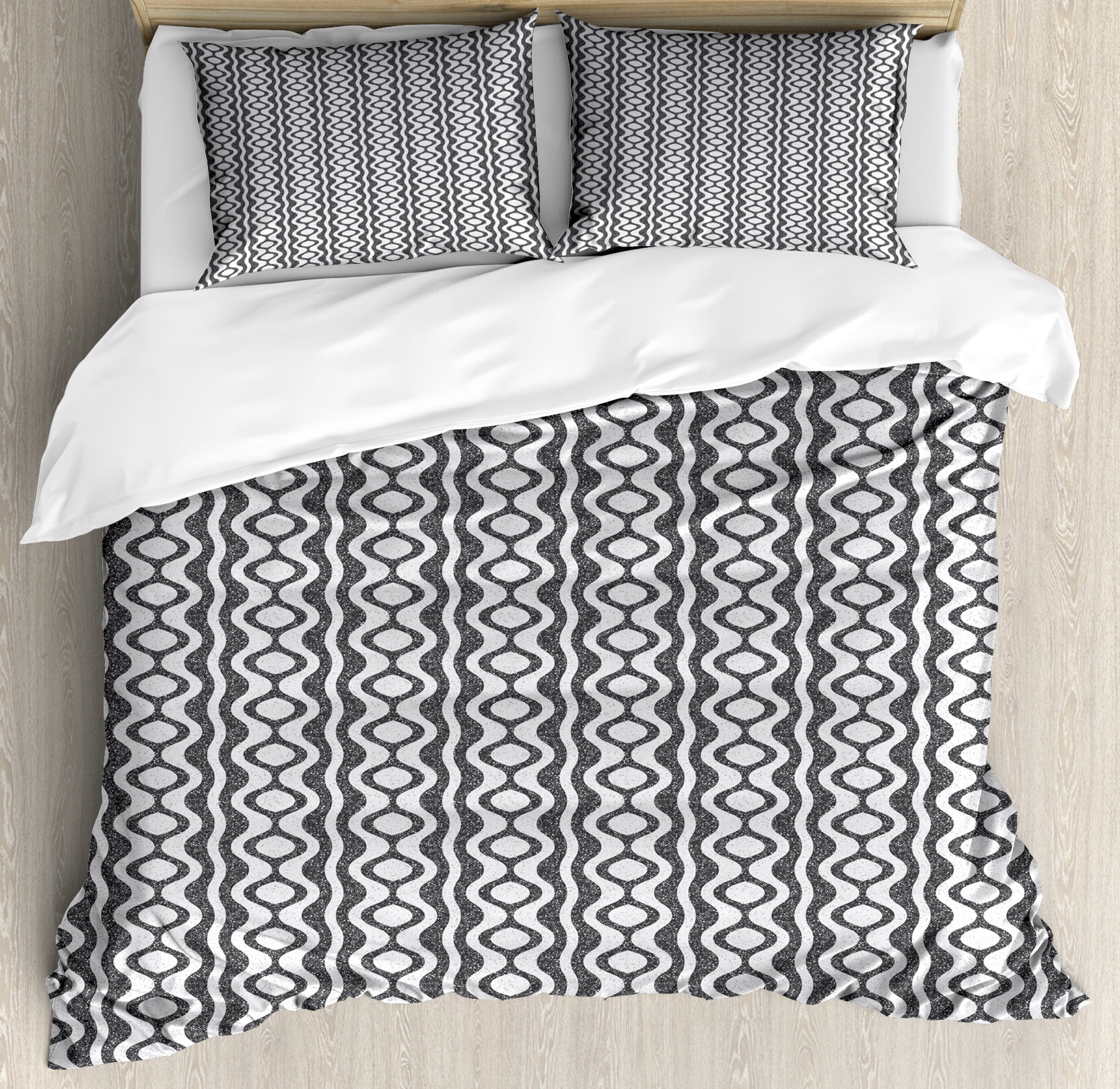 Geometric Duvet Cover Set, Pebbles Sprinkle Around Wave Patterns Dotted ...