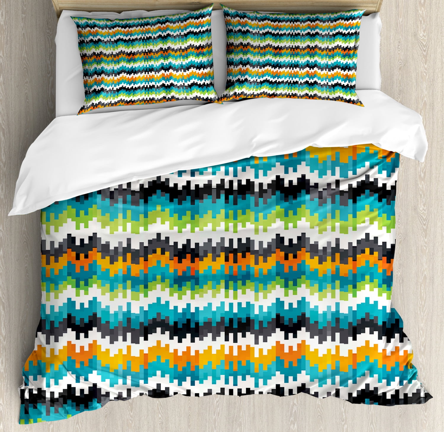 Geometric Duvet Cover Set Queen Size, Abstract Trippy Funky Digital ...