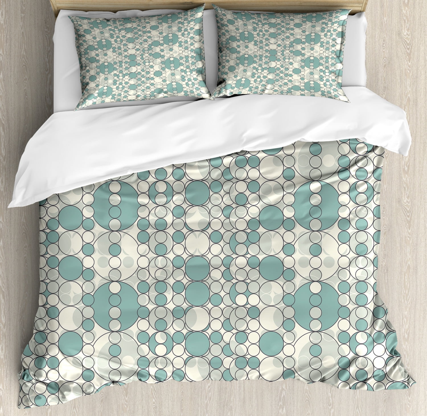 Geometric Duvet Cover Set Queen Size, Big Small Circles Pale Tones ...