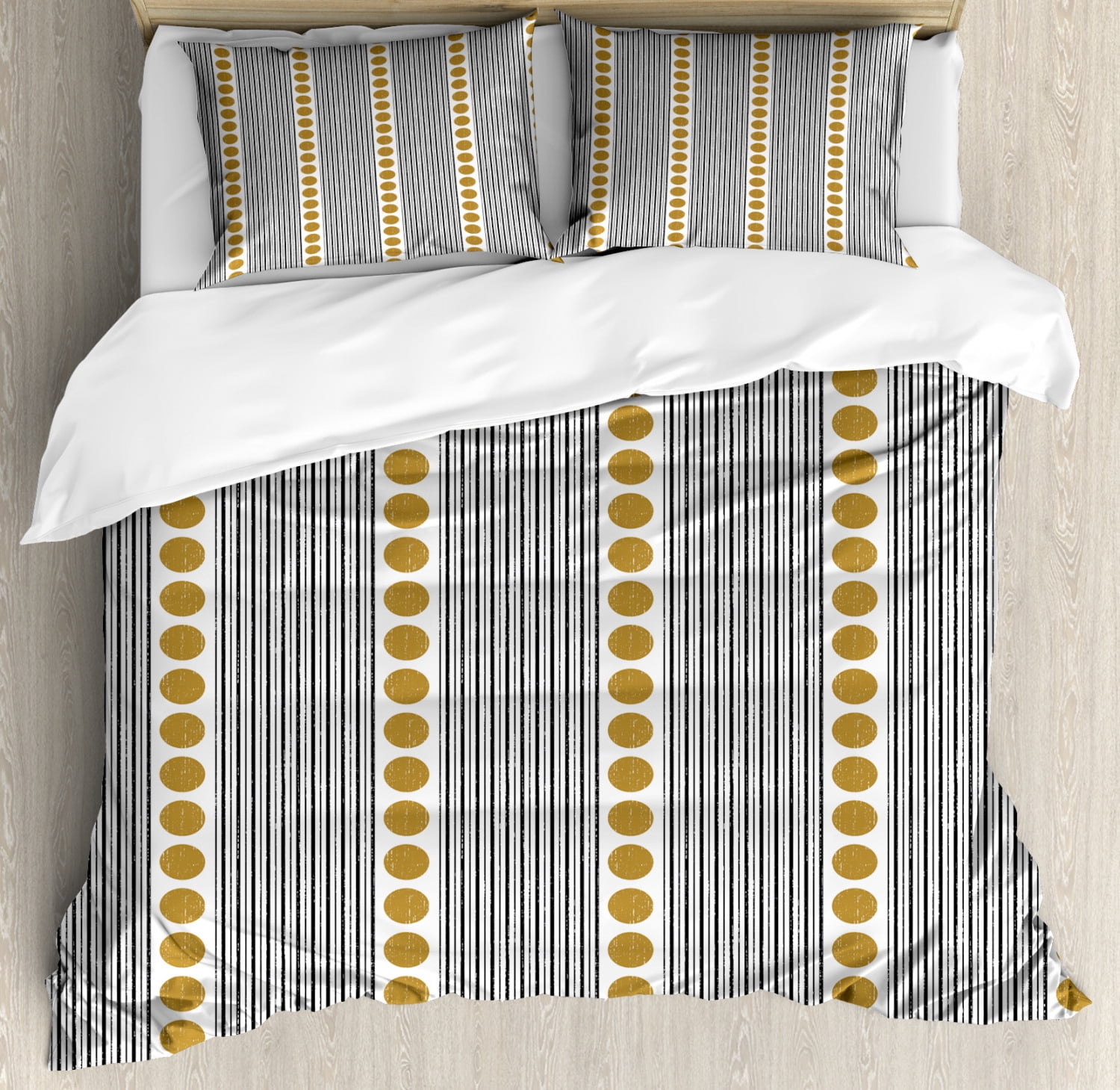 Geometric Duvet Cover Set Queen Size, Vertical Stripes with Circles ...
